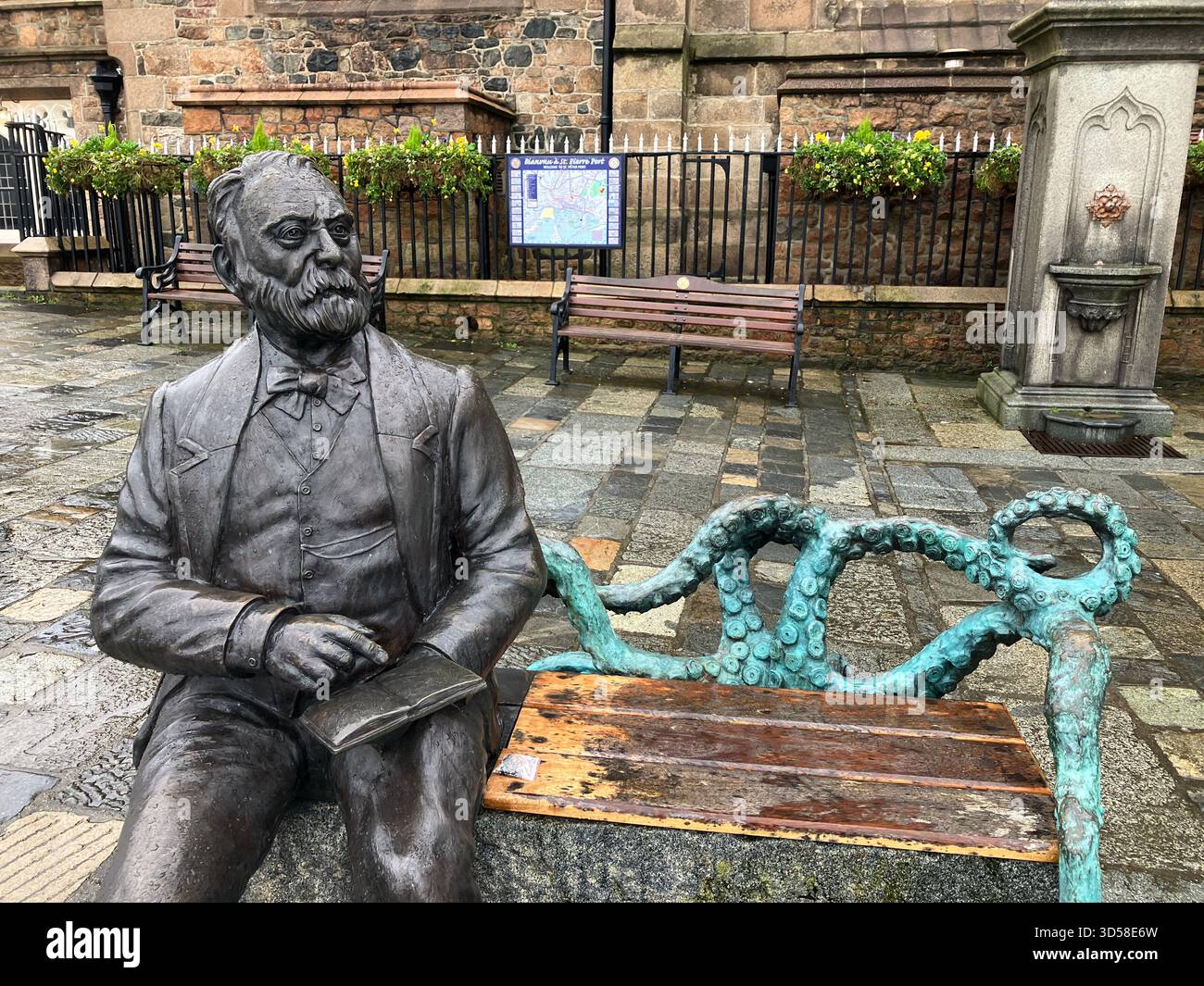 British Channel Isles. Guernsey. St. Peter Port. Statue of Victor Hugo ...