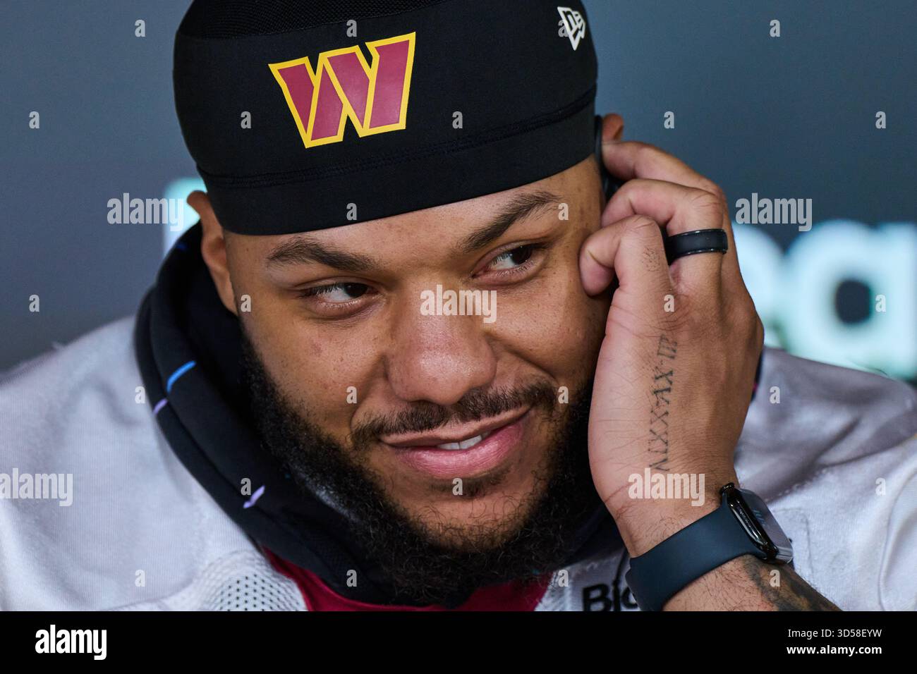 Washington Commanders running back Chris Rodriguez Jr. (36) attends a ...