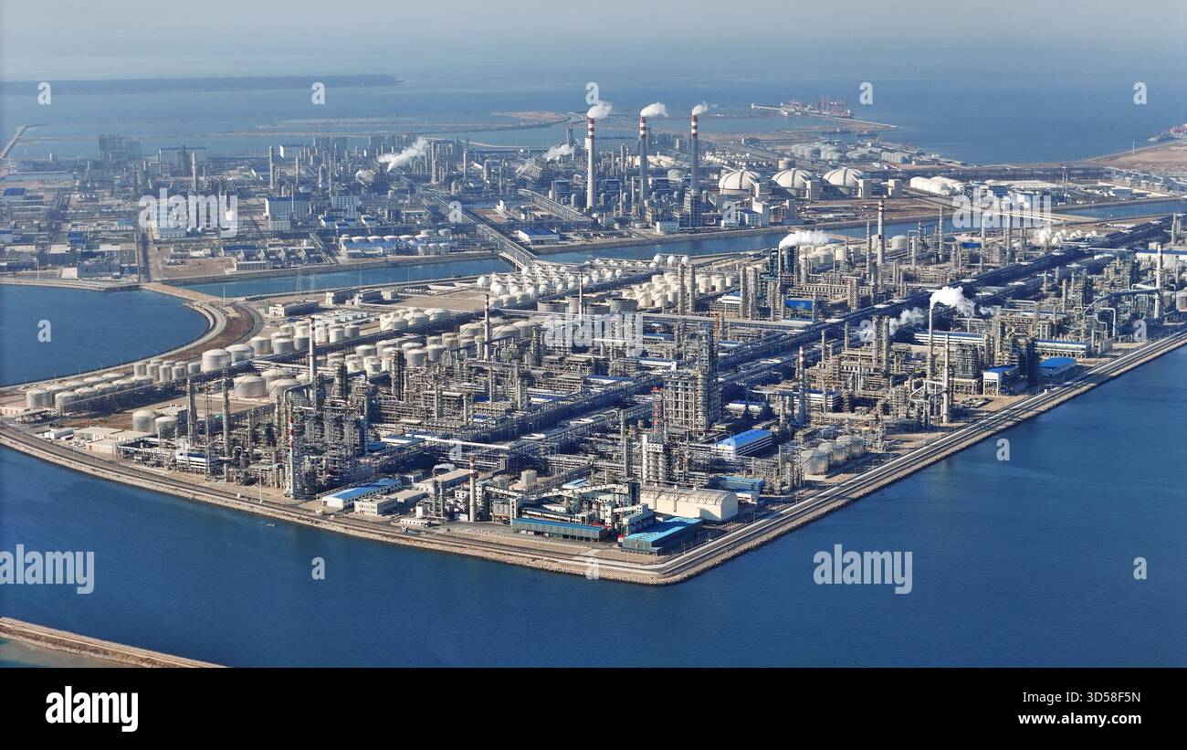 Aerial view of Shandong Yulong Petrochemical Company in Longkou in east ...
