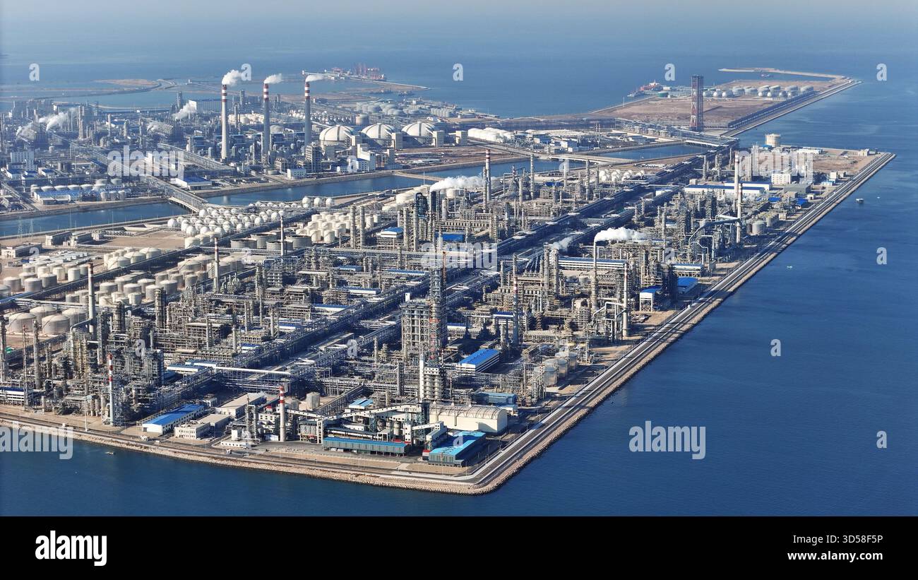 Aerial view of Shandong Yulong Petrochemical Company in Longkou in east ...