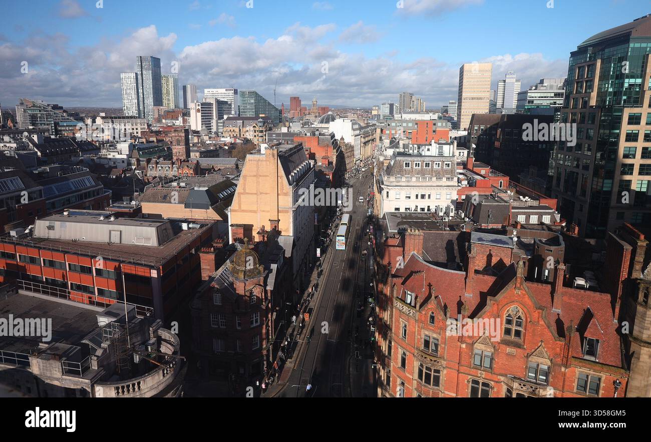 A bird's-eye view of Manchester city center on 13 November 2025. (Photo ...