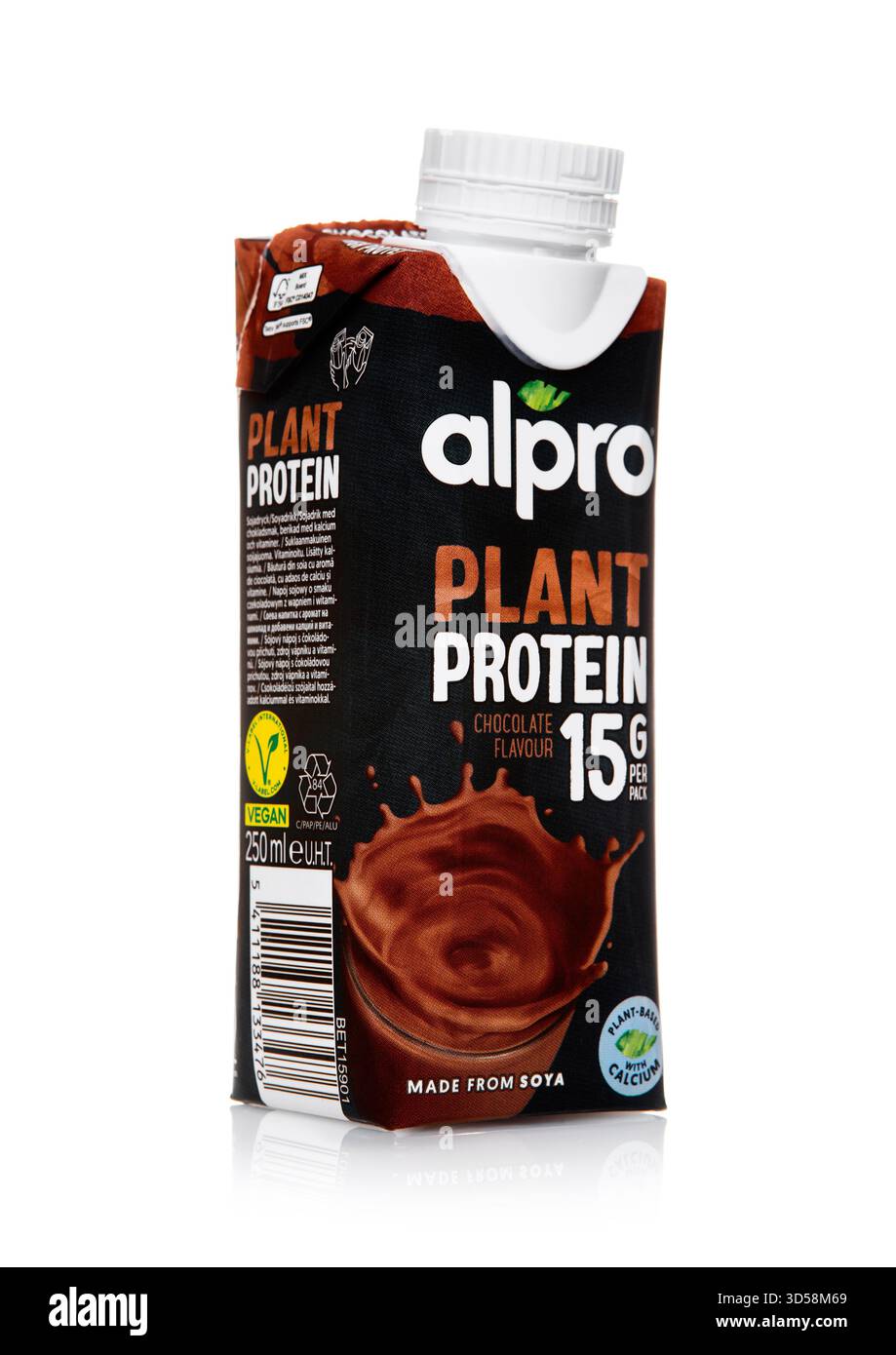 LONDON, UK - DECEMBER 15, 2024: Alpro plant protein chocolate flavour ...