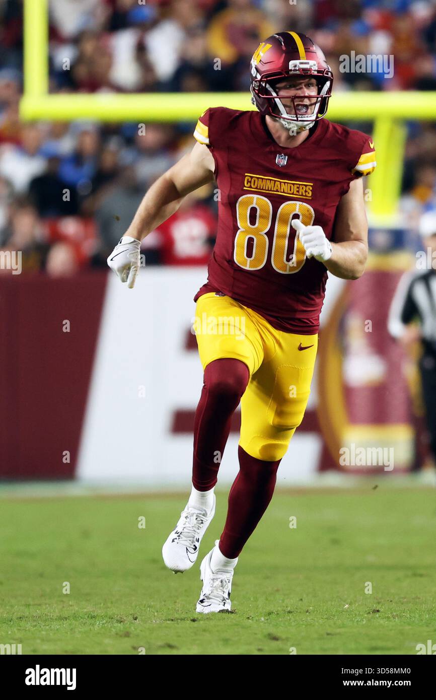Washington Commanders tight end Colson Yankoff (80) runs a route during ...