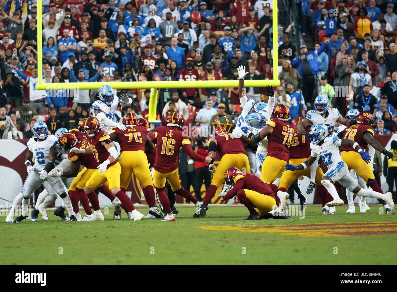 Washington Commanders kicker Matt Gay (16) kicks the ball during an NFL ...