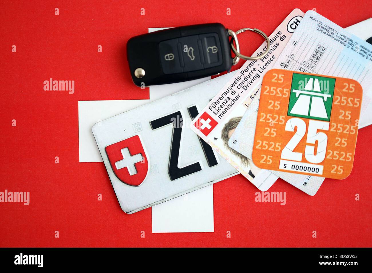 Switzerland vignette sticker for 2025 year and license plate with ...