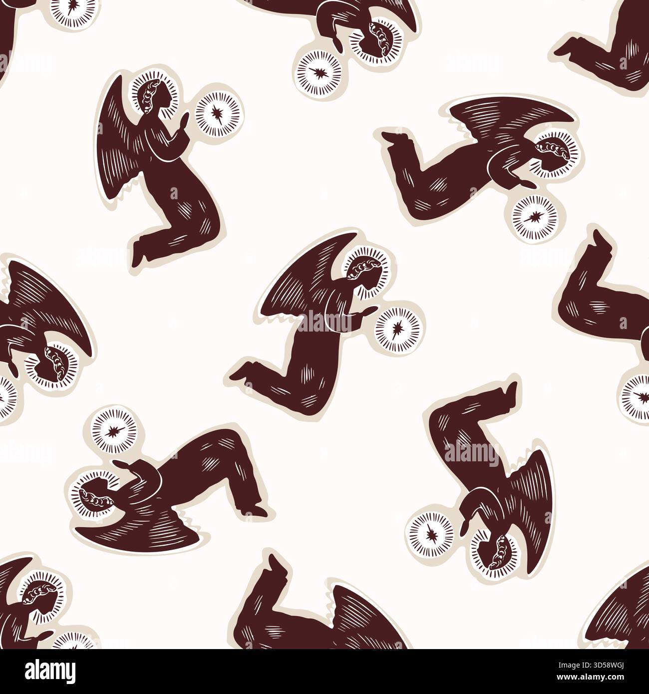 Hand drawn angelic messenger for Christian Christmas vector pattern ...