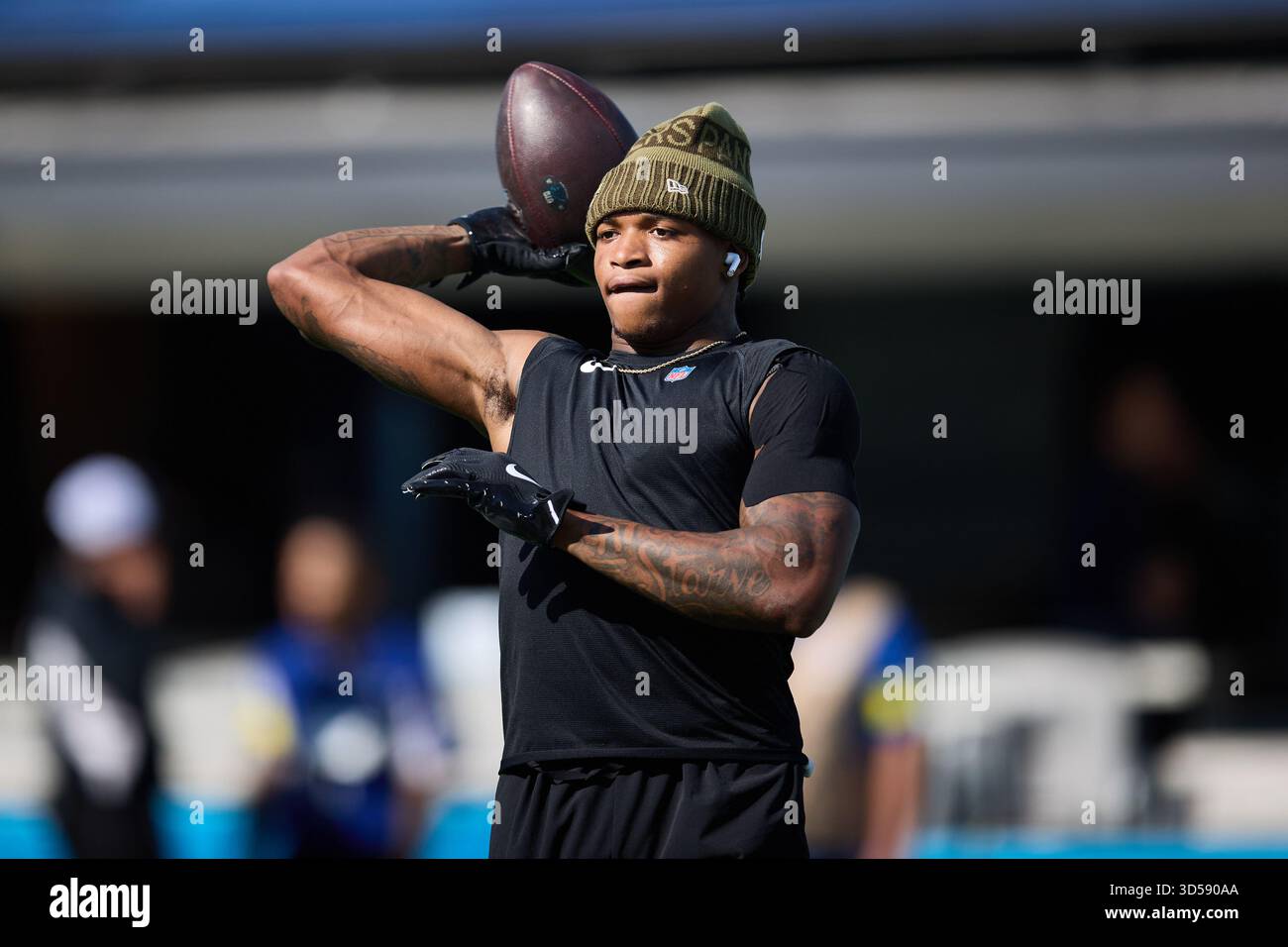 Carolina Panthers wide receiver Jimmy Horn Jr. (15) warms up prior to ...