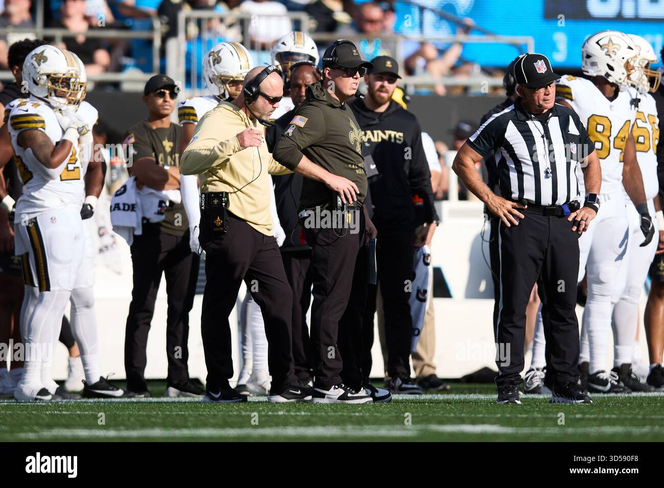 New Orleans Saints head coach Kellen Moore watches from the sideline ...