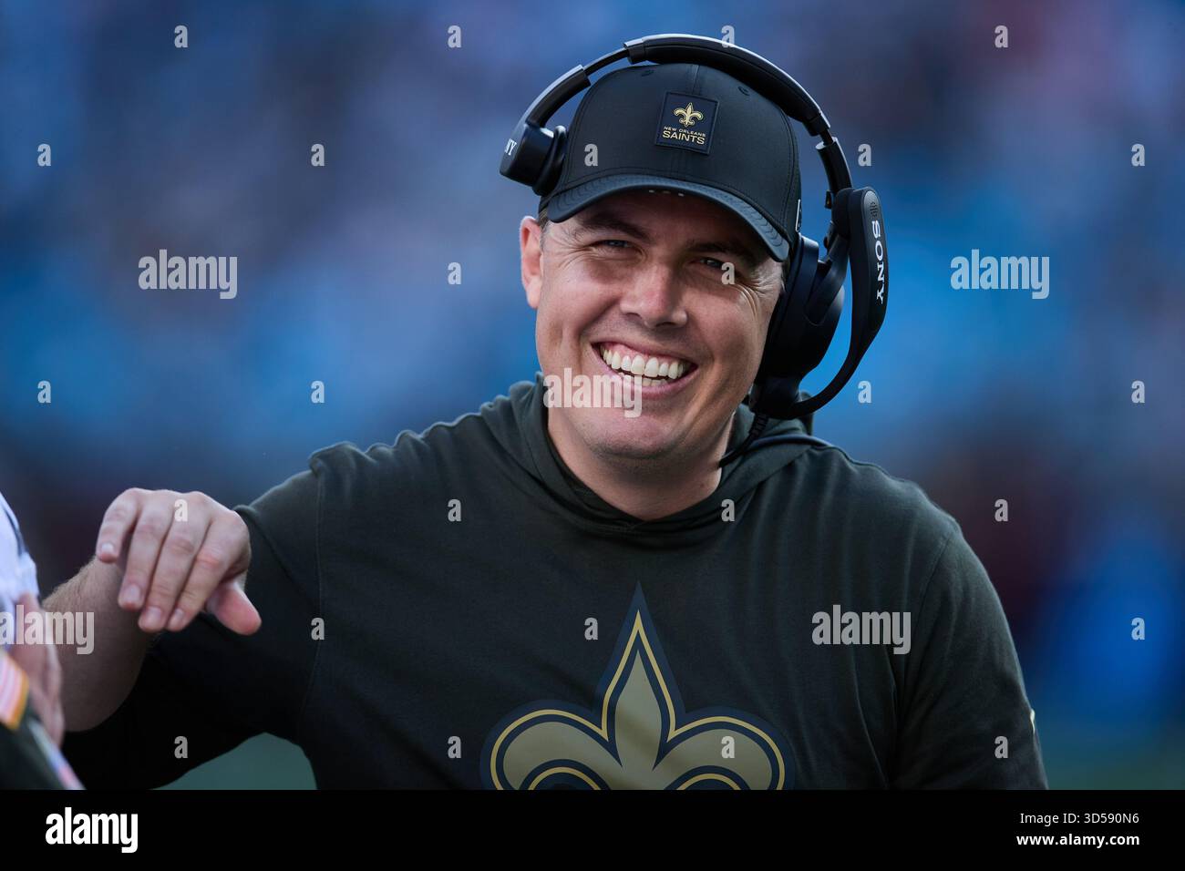 New Orleans Saints head coach Kellen Moore smiles as time runs down ...
