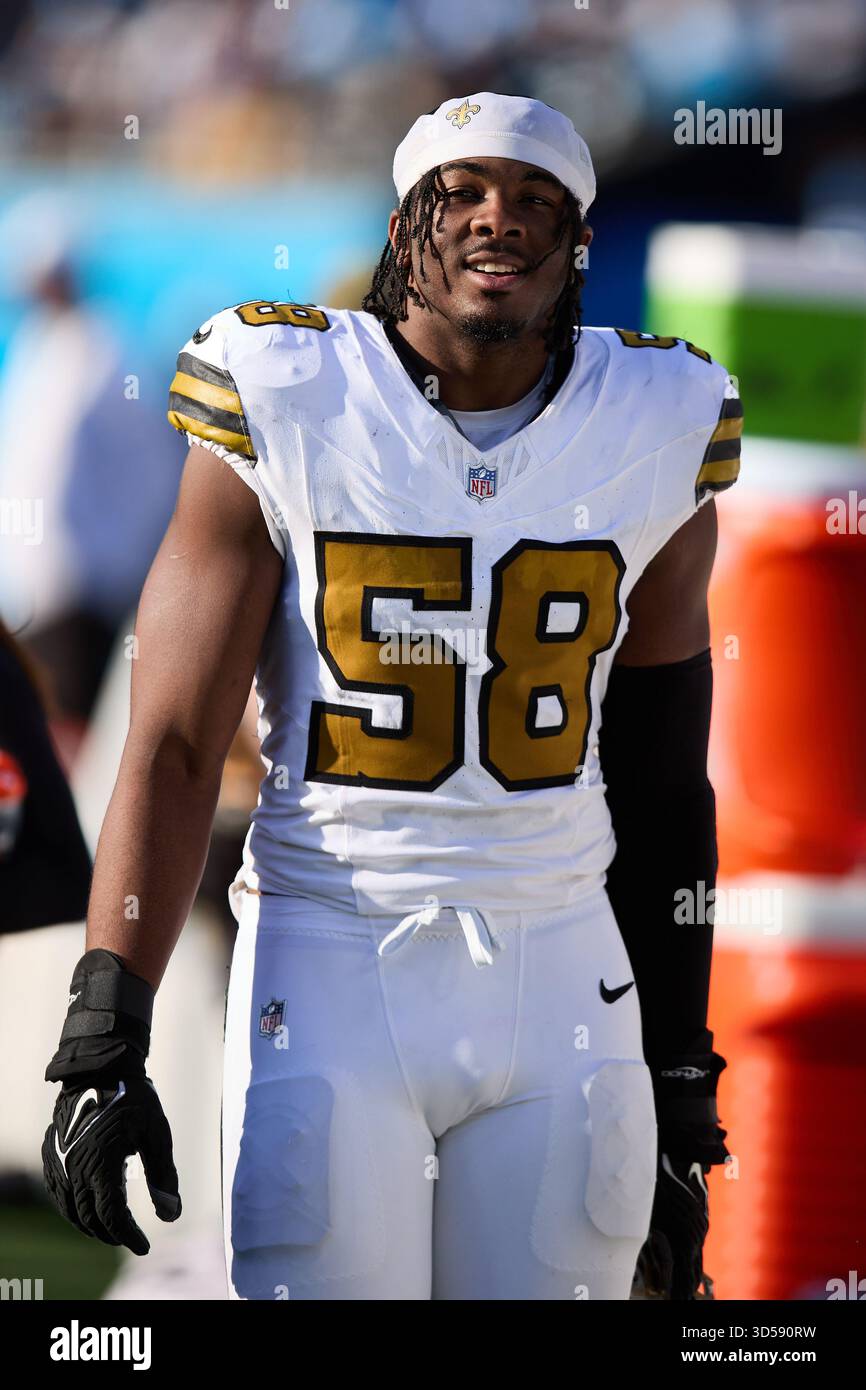 New Orleans Saints defensive end Chris Rumph II (58) walks along the ...