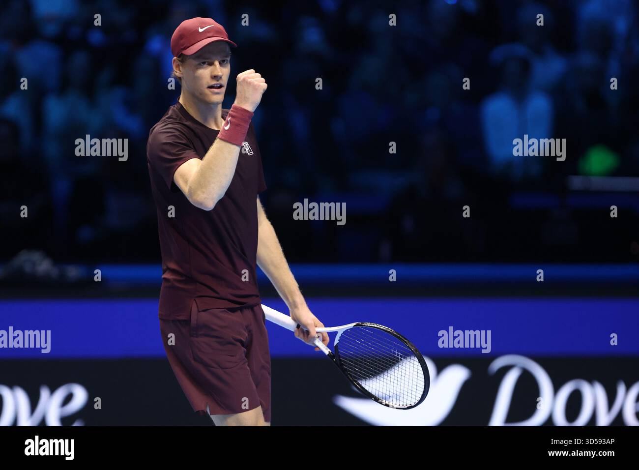 Jannik Sinner of Italy celebrates at the end of the Round Robin singles ...