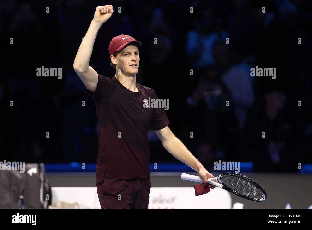 Jannik Sinner of Italy celebrates at the end of the Round Robin singles ...