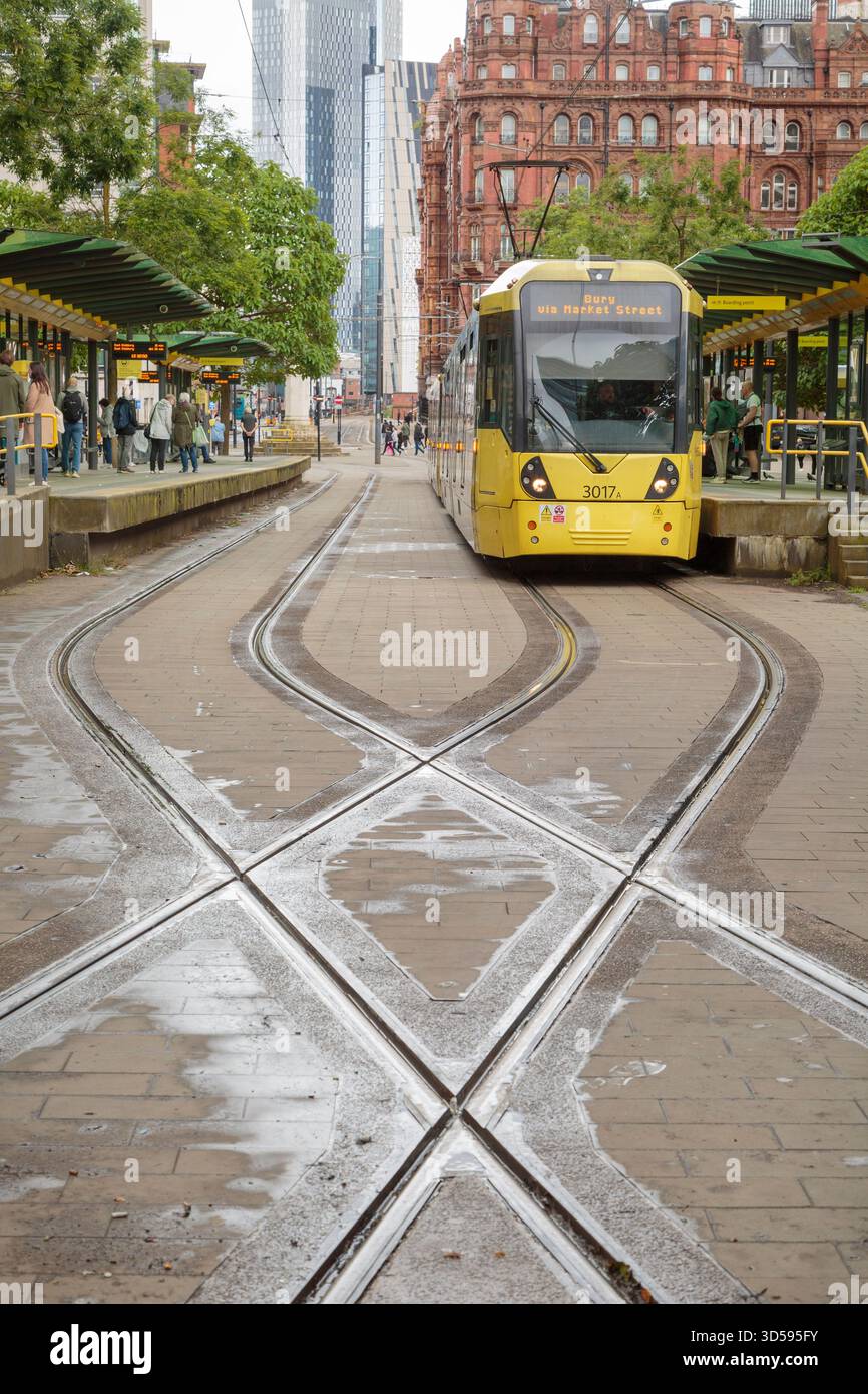 Metrolink trams in the station at st Peters square Manchester Stock ...