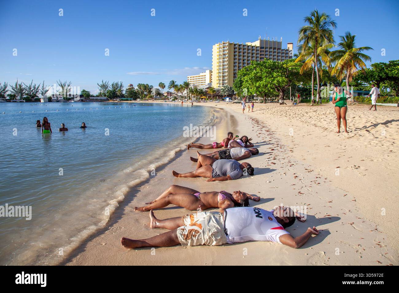 Jamaica, local tourists on one of the beaches in the northern town Ocho ...