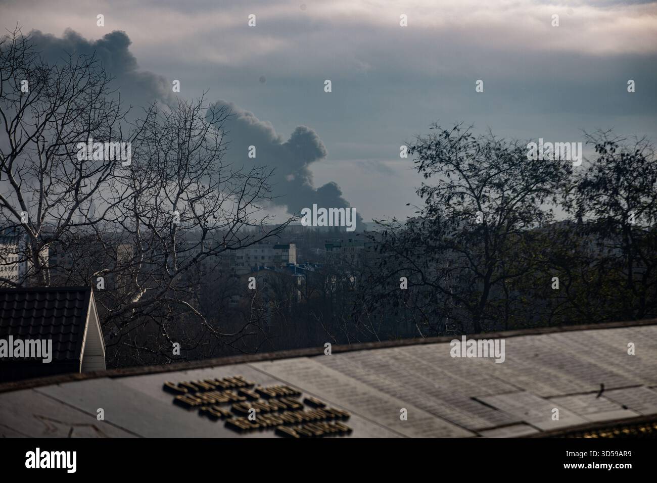 November 14, 2025, Sumy, Sumy, Ukraine: Large plume of smoke in the ...