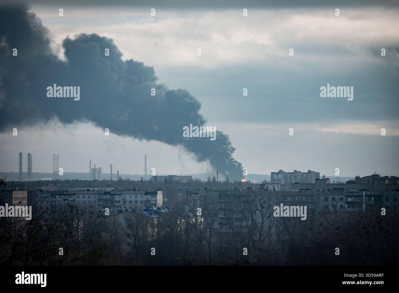 November 14, 2025, Sumy, Sumy, Ukraine: Column of smoke and fire at a ...