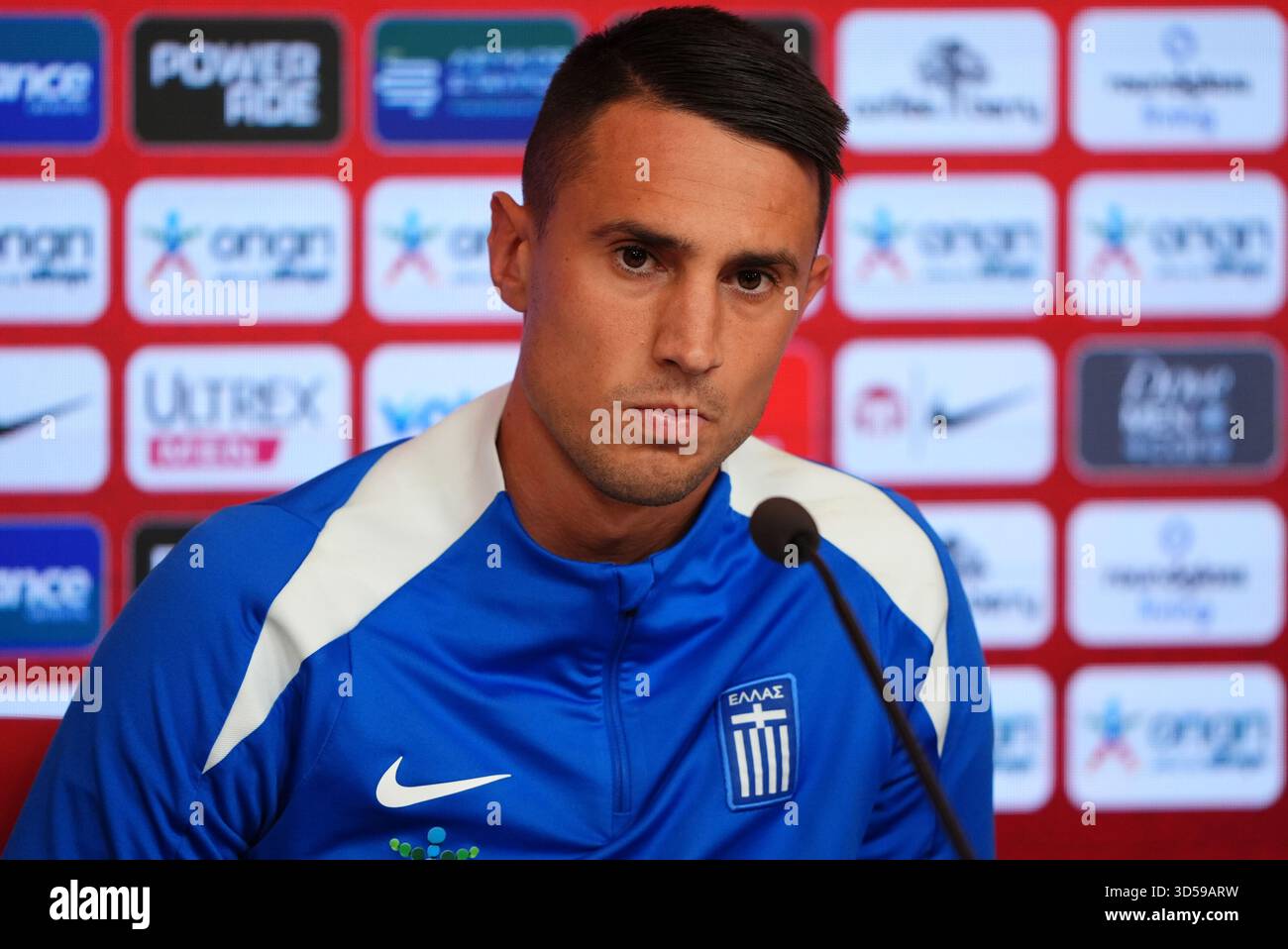 Greece goalkeeper Odysseas Vlachodimos during a press conference at the ...