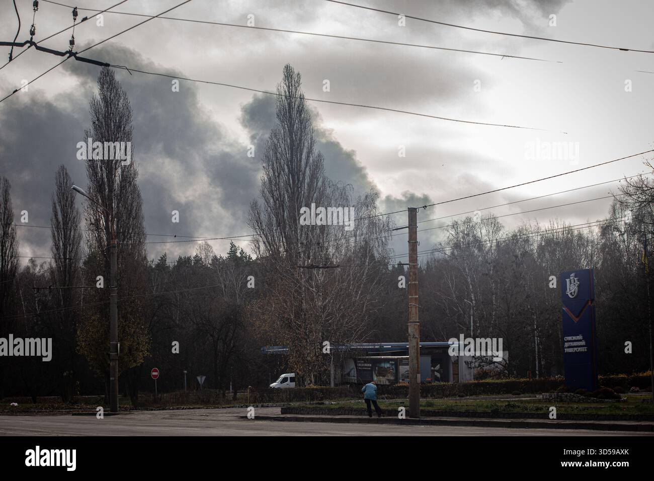 November 14, 2025, Sumy, Sumy, Ukraine: Column of smoke from a Russian ...