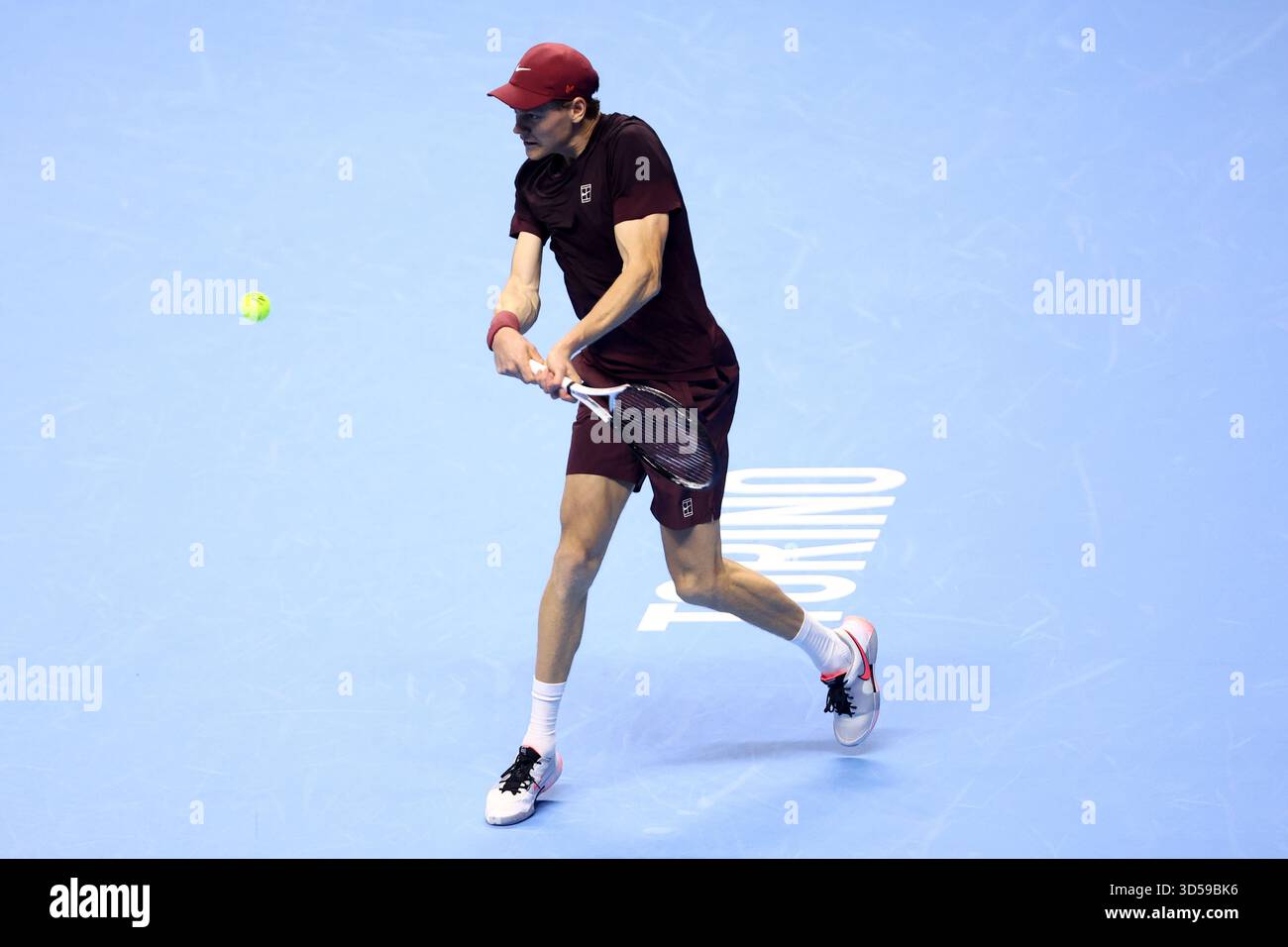 Jannik Sinner of Italy in action during the Round Robin singles match ...