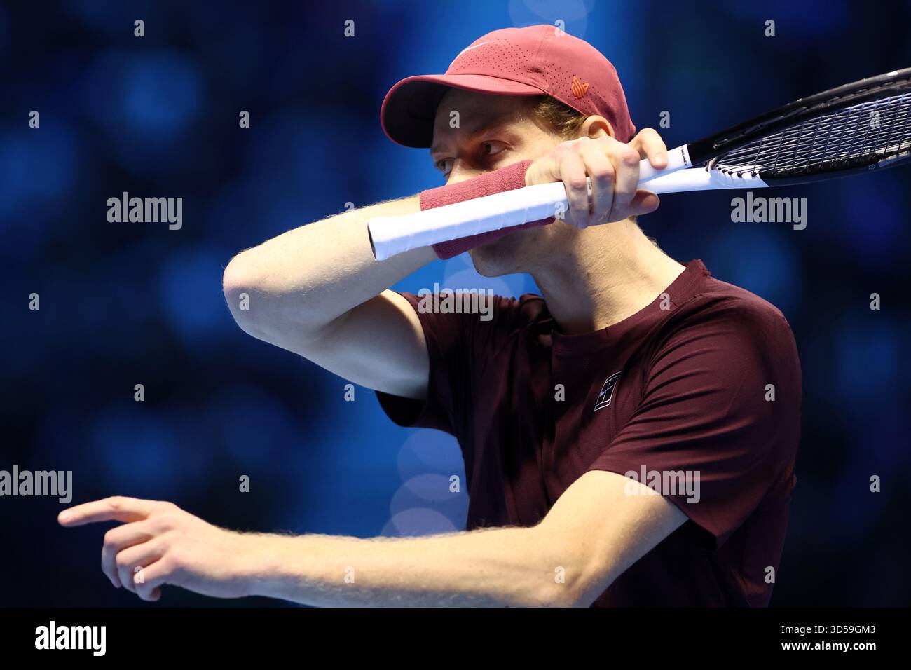 Jannik Sinner of Italy gestures during the Round Robin singles match ...