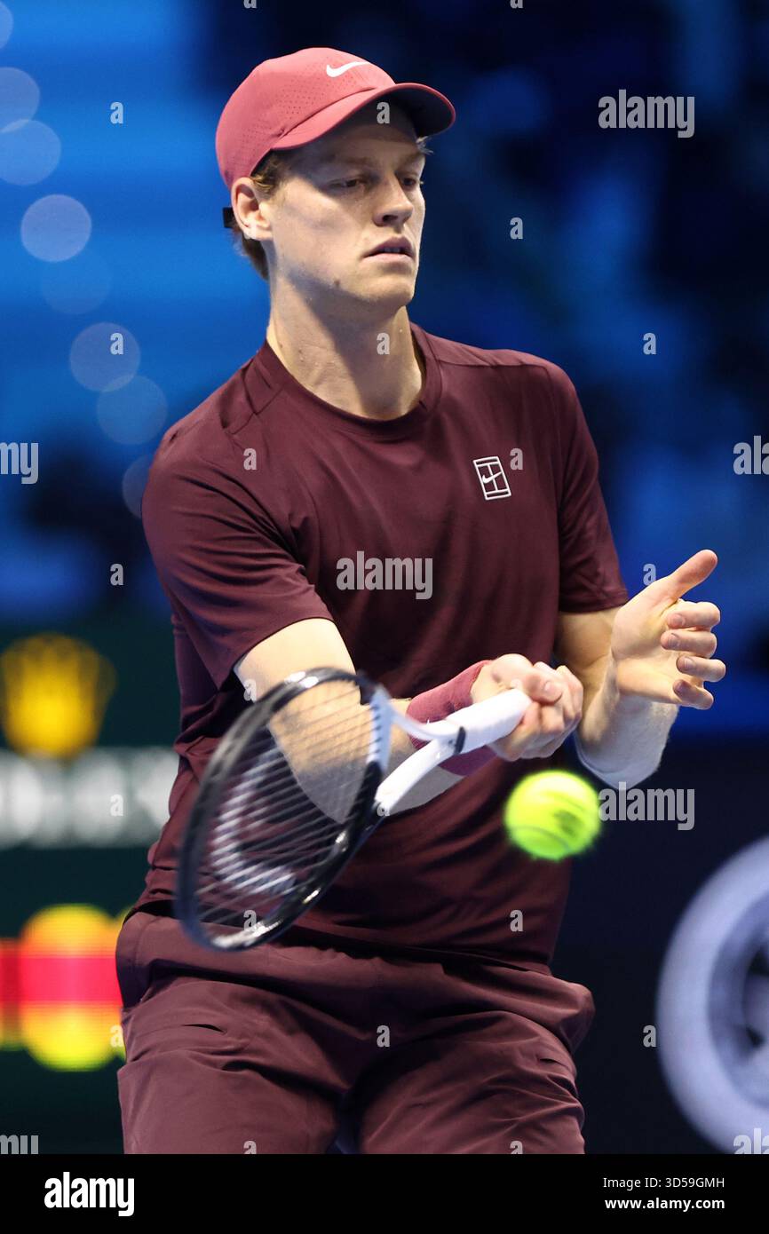 Jannik Sinner of Italy in action during the Round Robin singles match ...