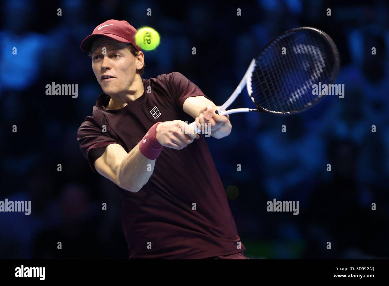 Jannik Sinner of Italy in action during the Round Robin singles match ...