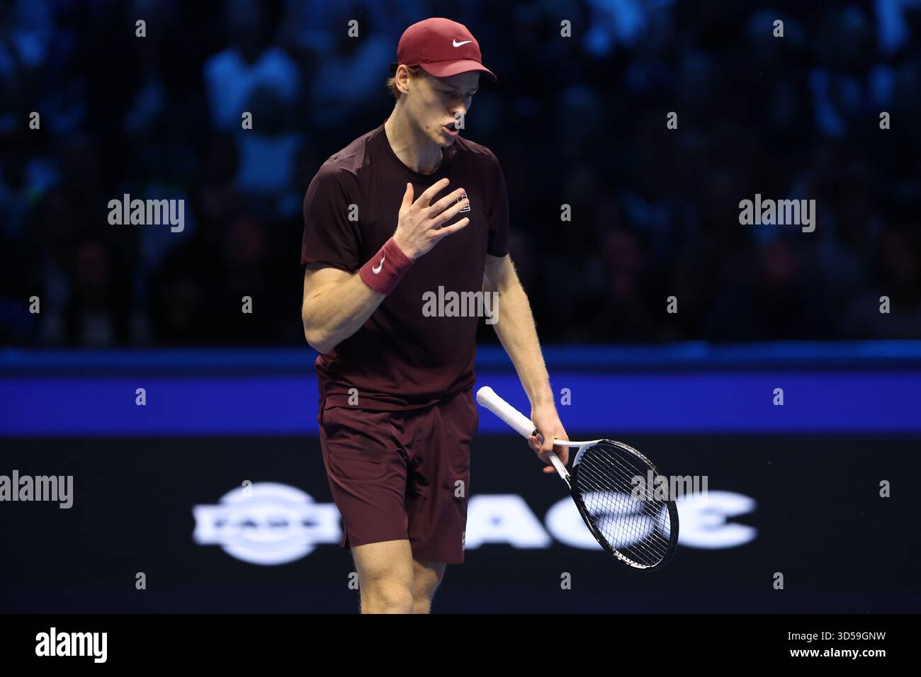 Jannik Sinner of Italy gestures during the Round Robin singles match ...