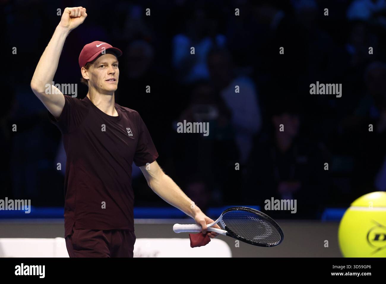 Jannik Sinner of Italy celebrates at the end of the Round Robin singles ...