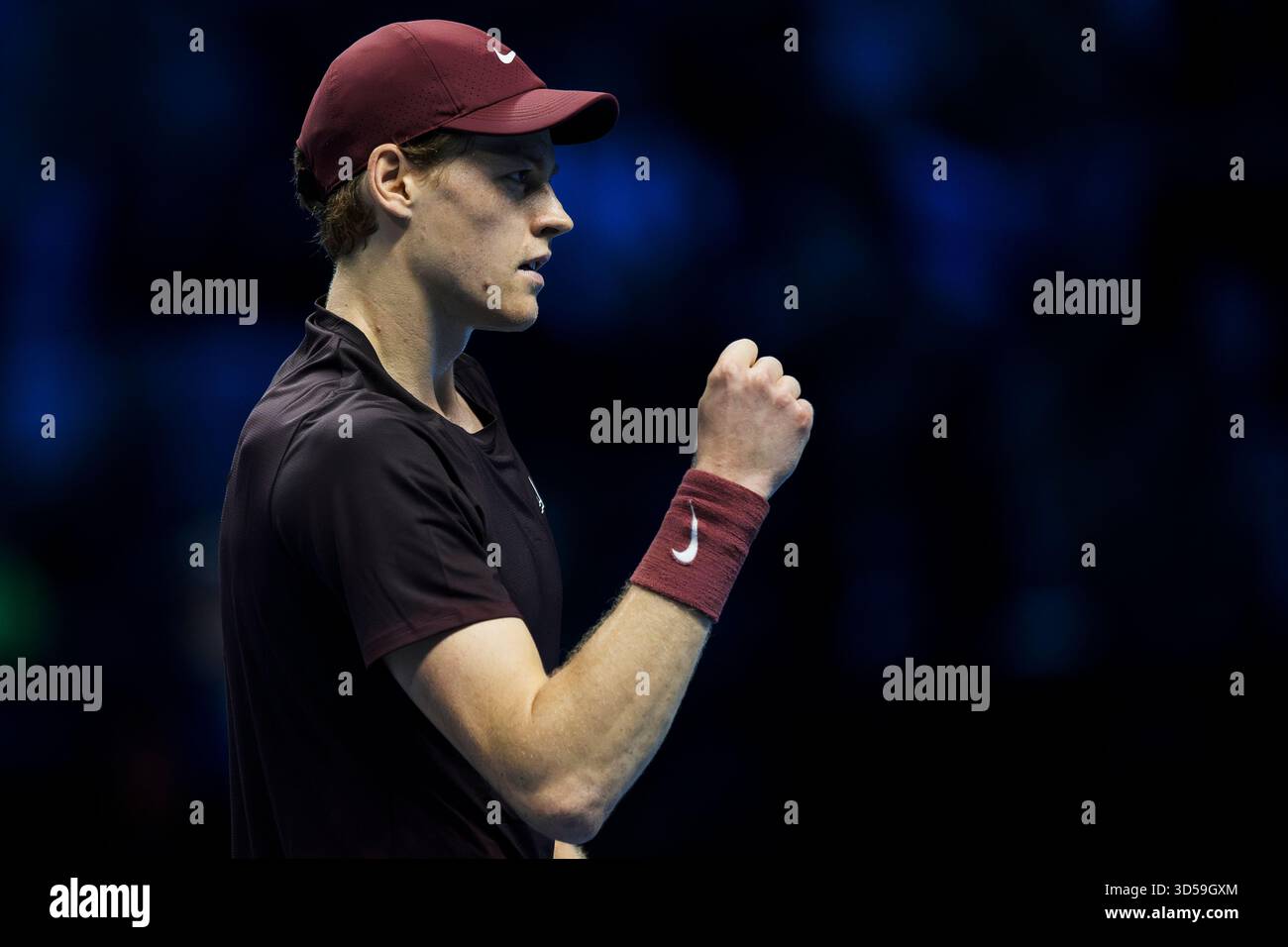 Jannik Sinner celebrates during his round robin singles match against ...
