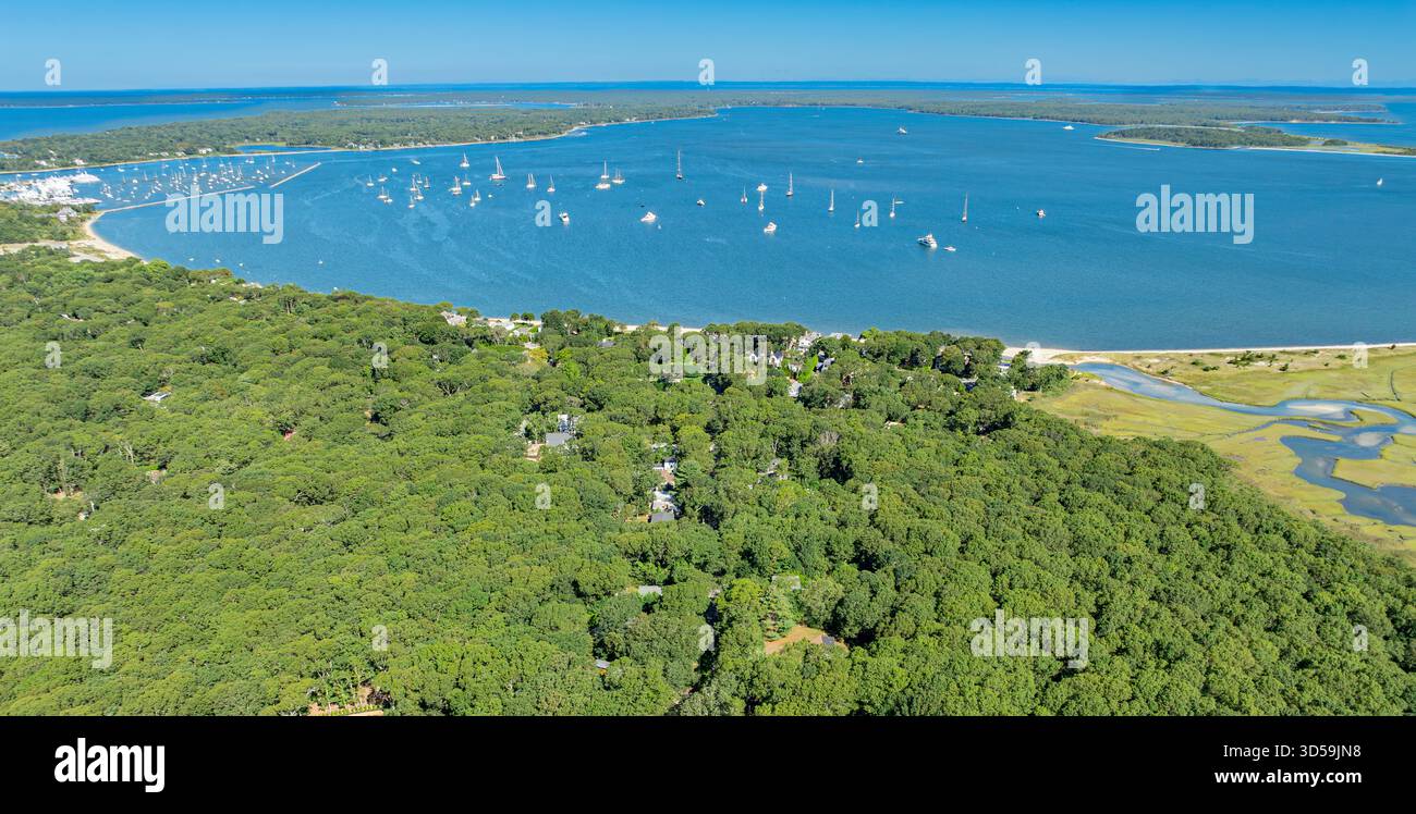 aerial view of sag harbor and sag harbor bay Stock Photo - Alamy
