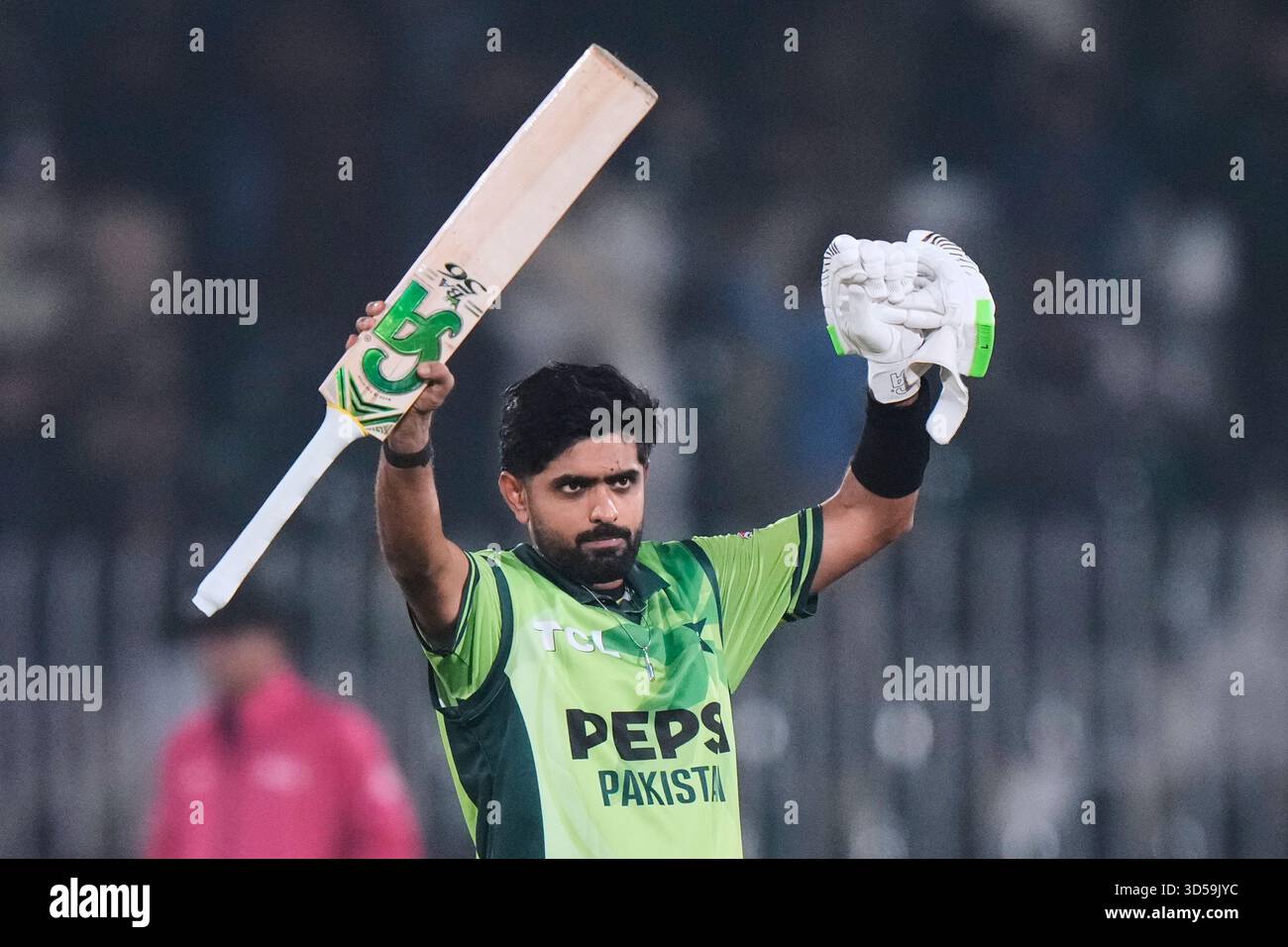 Pakistan's Babar Azam celebrates after his century during the second ...