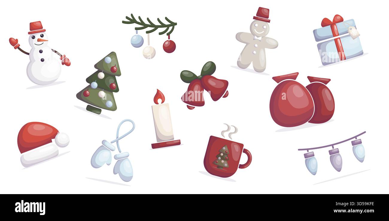 Cute Christmas elements set for festive design Stock Vector Image & Art ...