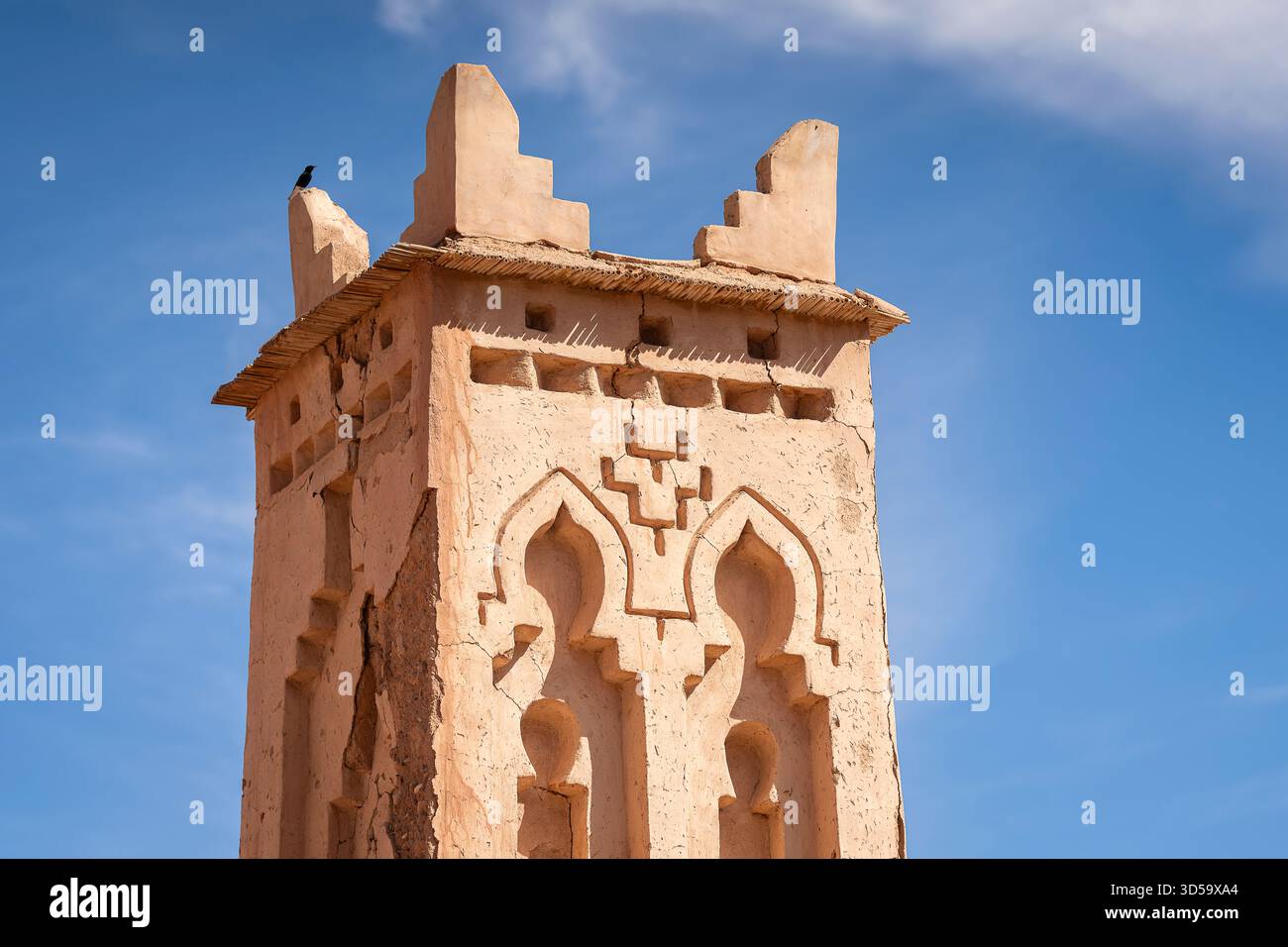 Clay-built tower near moroccan berber fortress Aït Benhaddou. Tower in ...