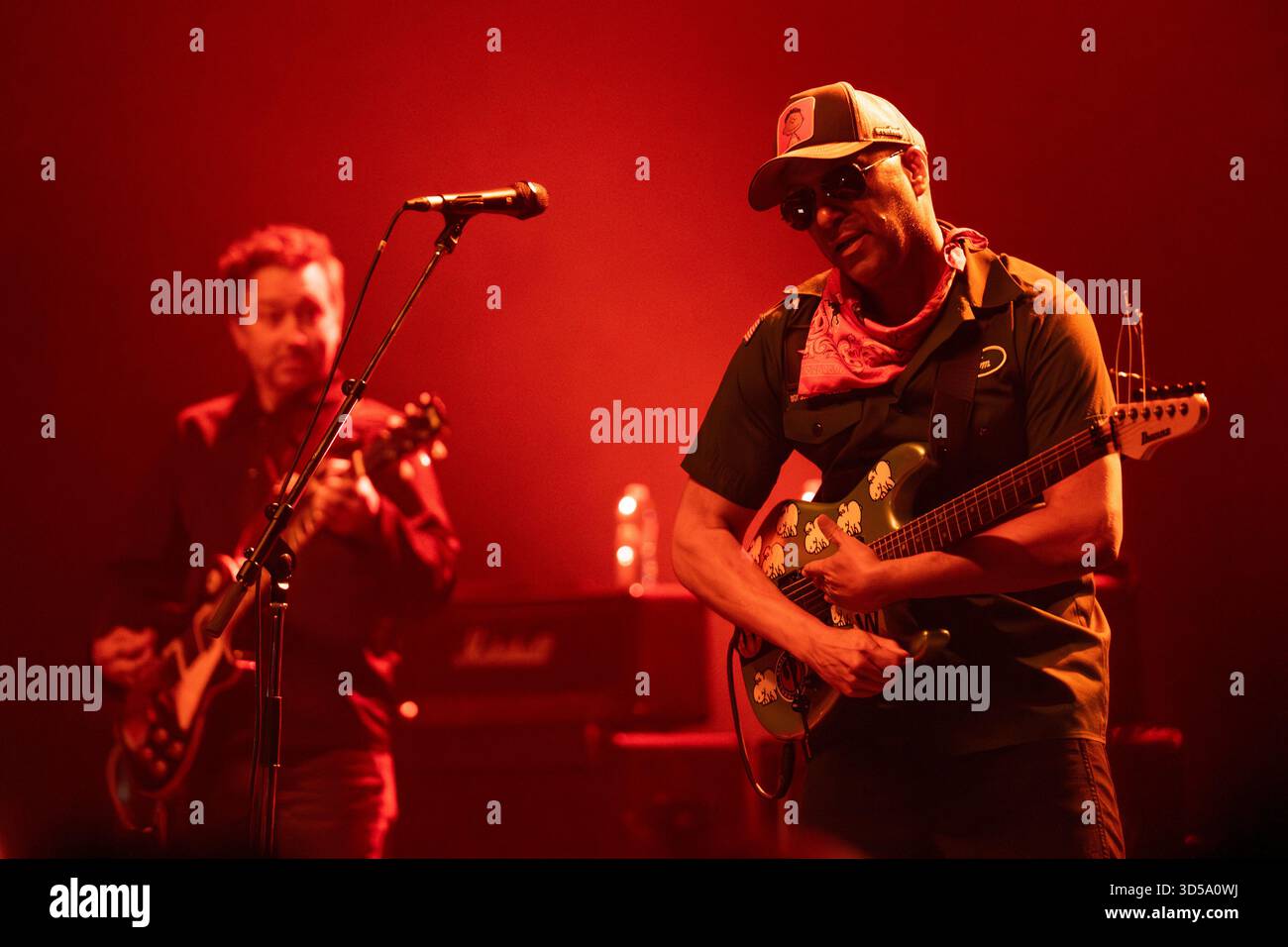 Special guest Tim McIlrath, left, and Tom Morello perform on Thursday ...