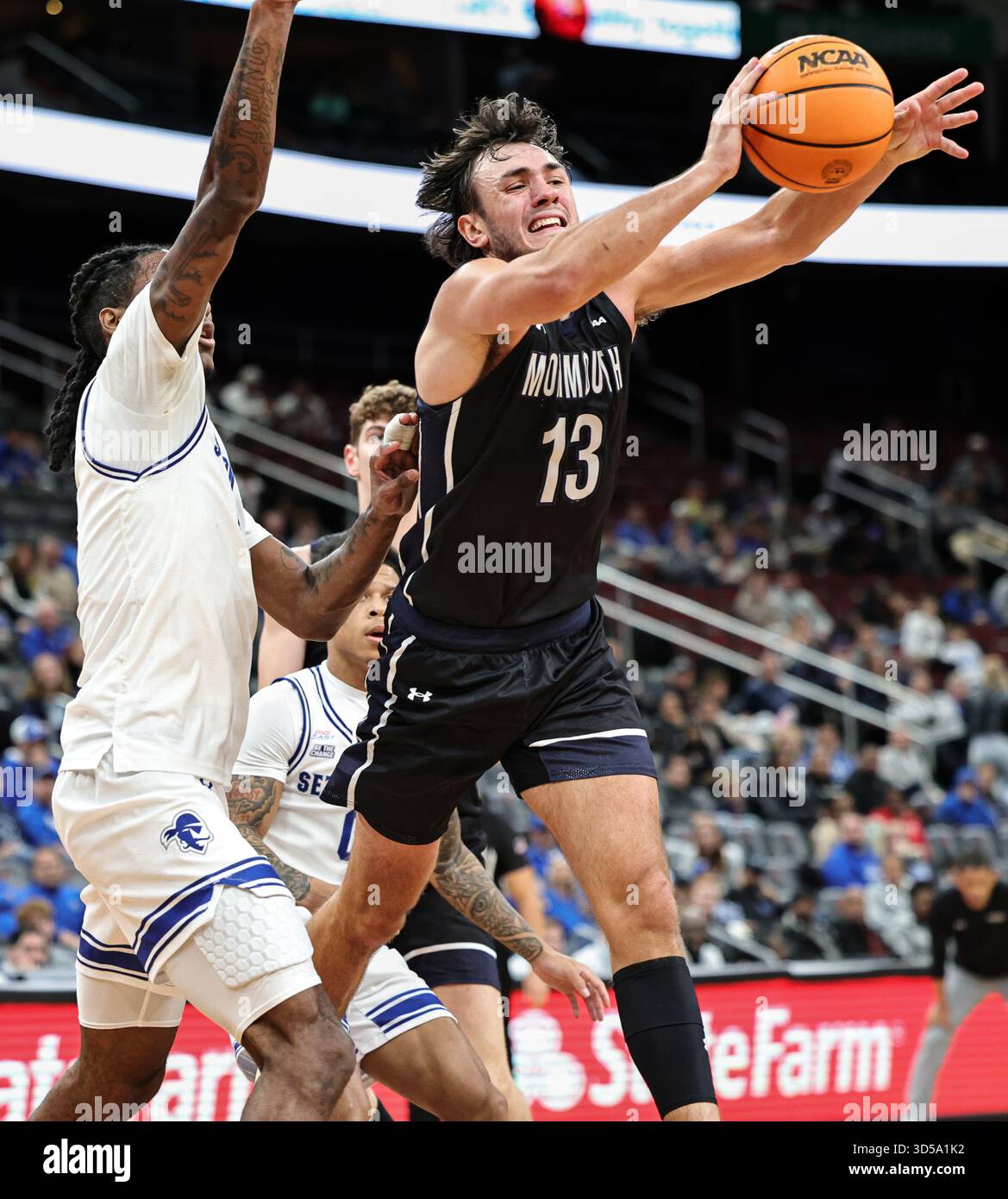 Nov 13, 2025; Newark, New Jersey, USA; Monmouth Hawks guard Jack ...