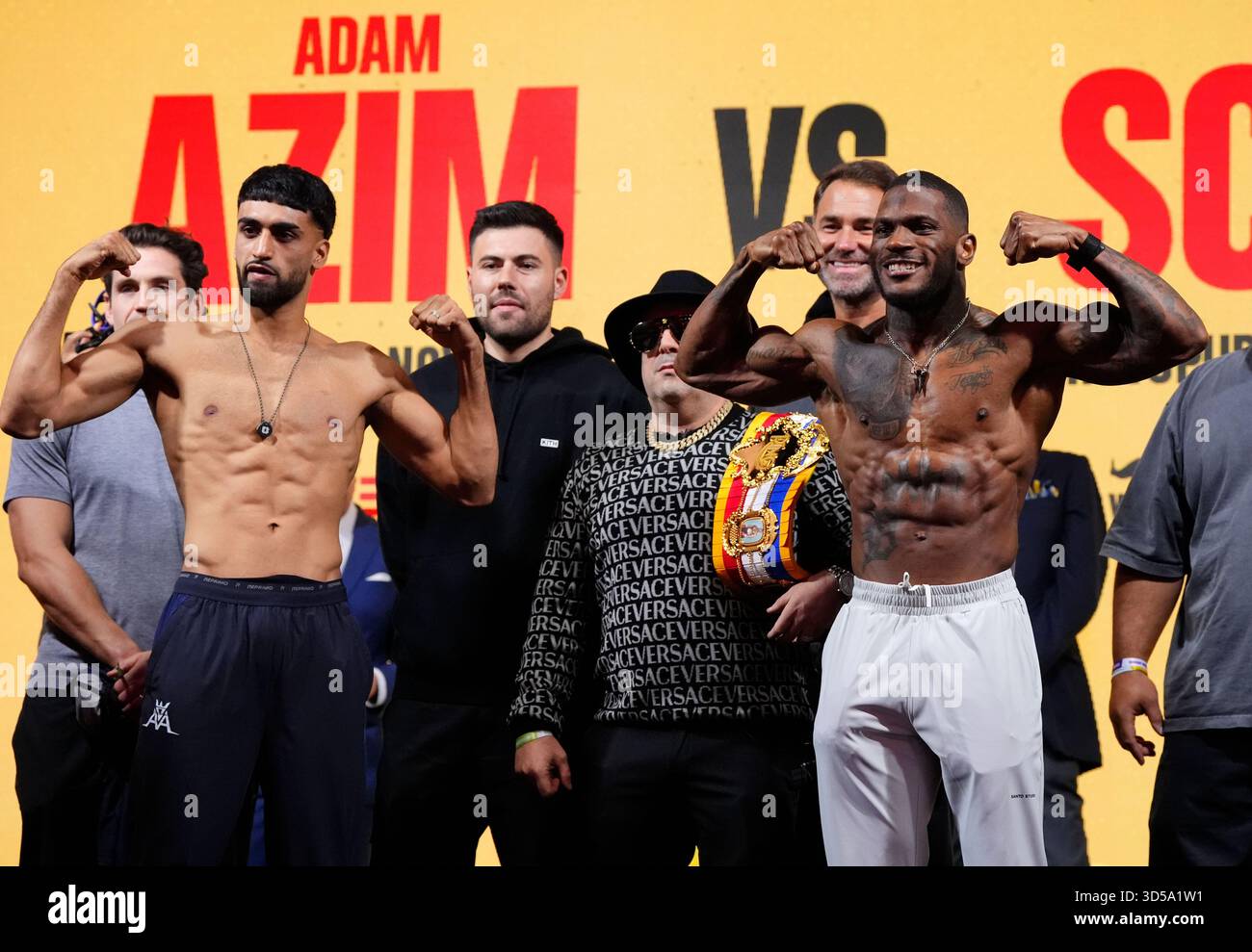 Adam Azim (left) and Kurt Scoby during the weigh-in at York Hall ...