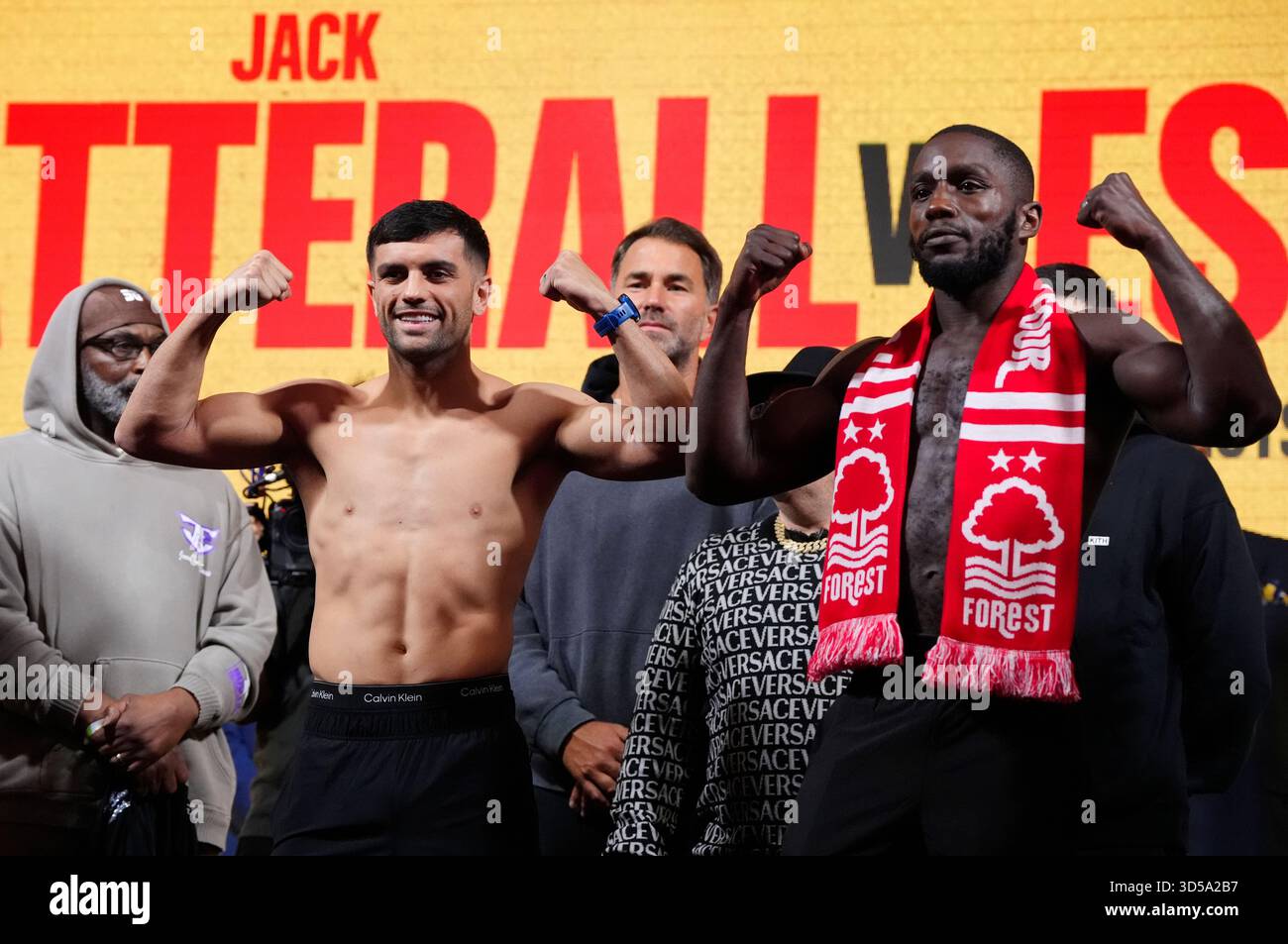 Jack Catterall (left) and Ekow Essuman during the weigh-in at York Hall ...