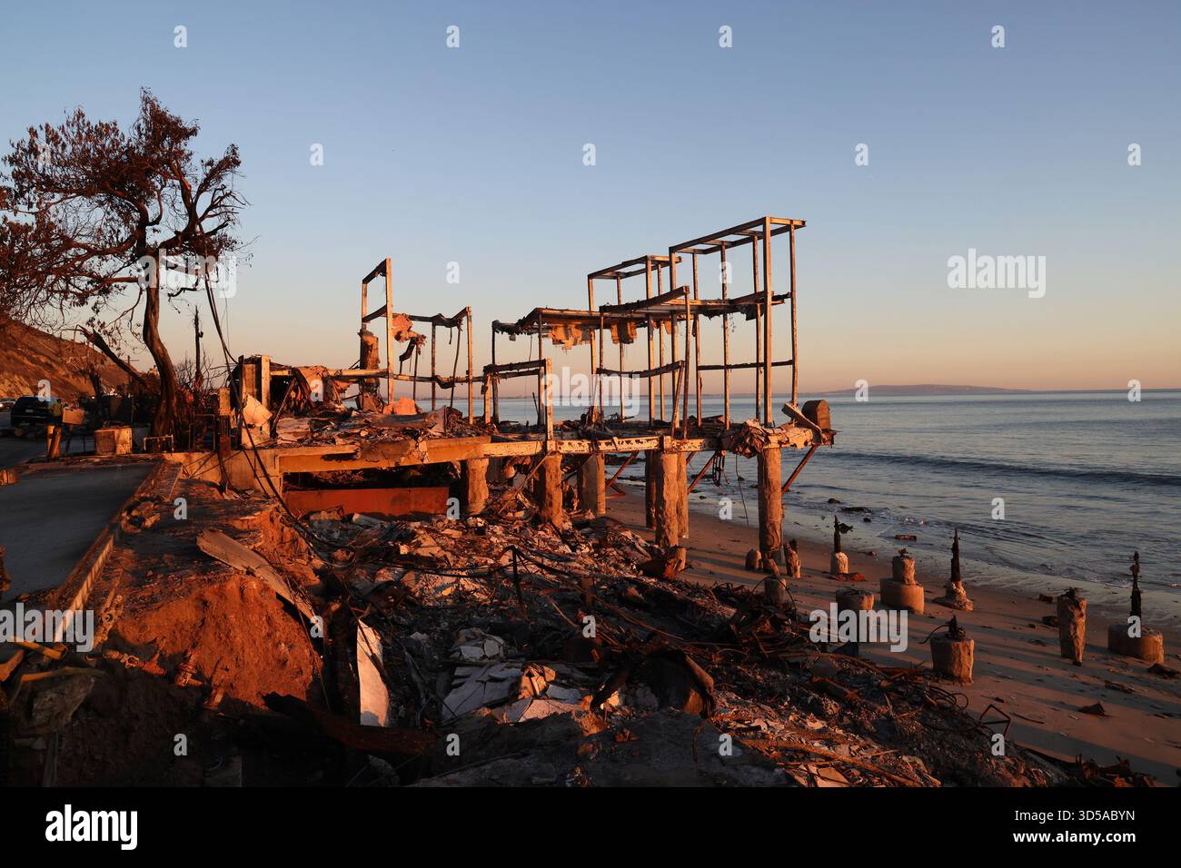 January 13, 2025, Malibu, California, USA: A beachfront structure ...