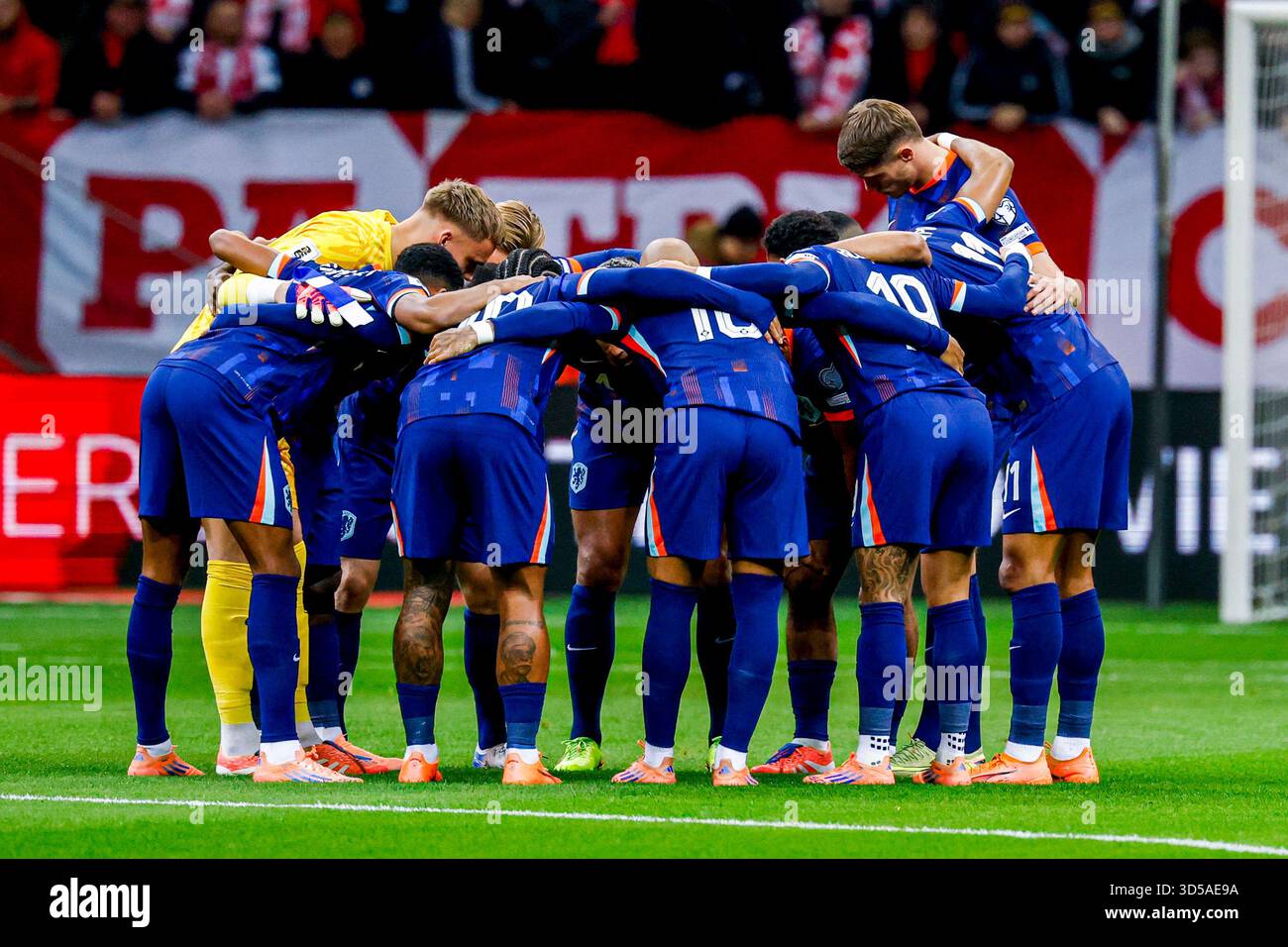 team of the Netherlands form a huddle during the FIFA World Cup 2026 ...