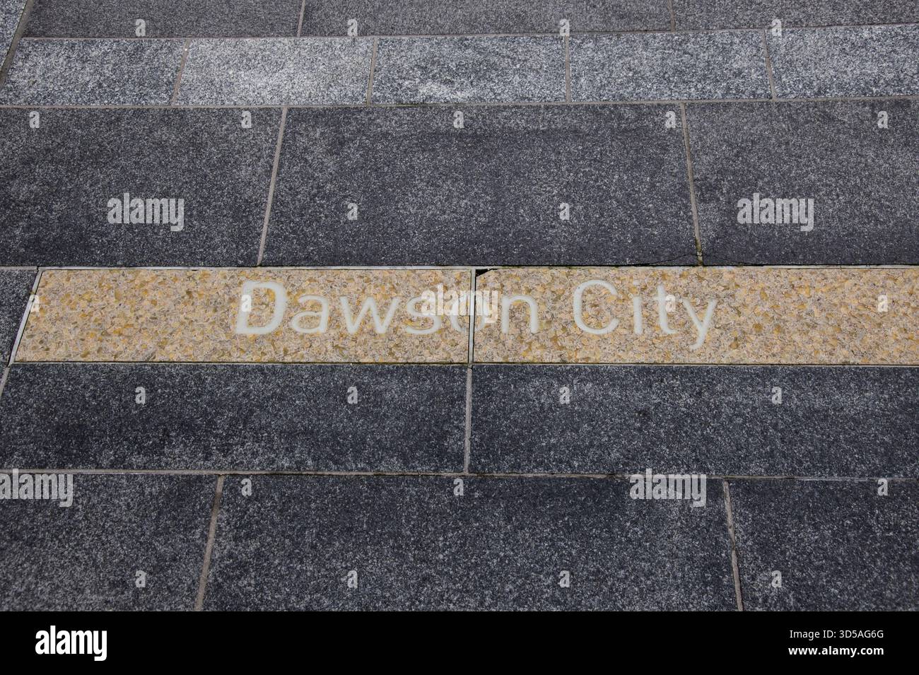 The Canadian Trail Dawson City Yukon sign at Canada Place in downtown ...