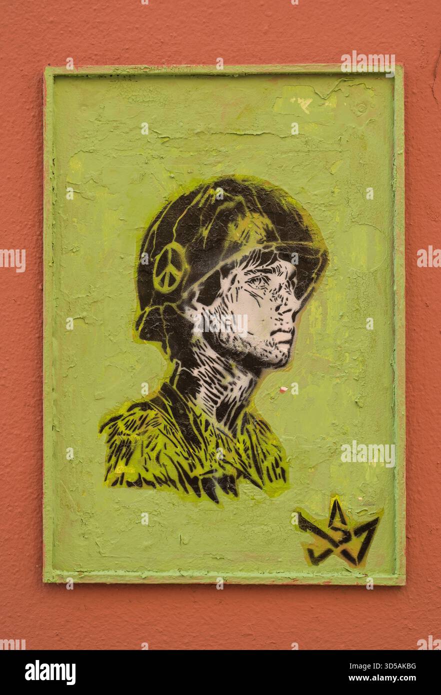 Graffiti, Künstler sp.ray.art, GI, Antikriegsbild, junger Soldat ...