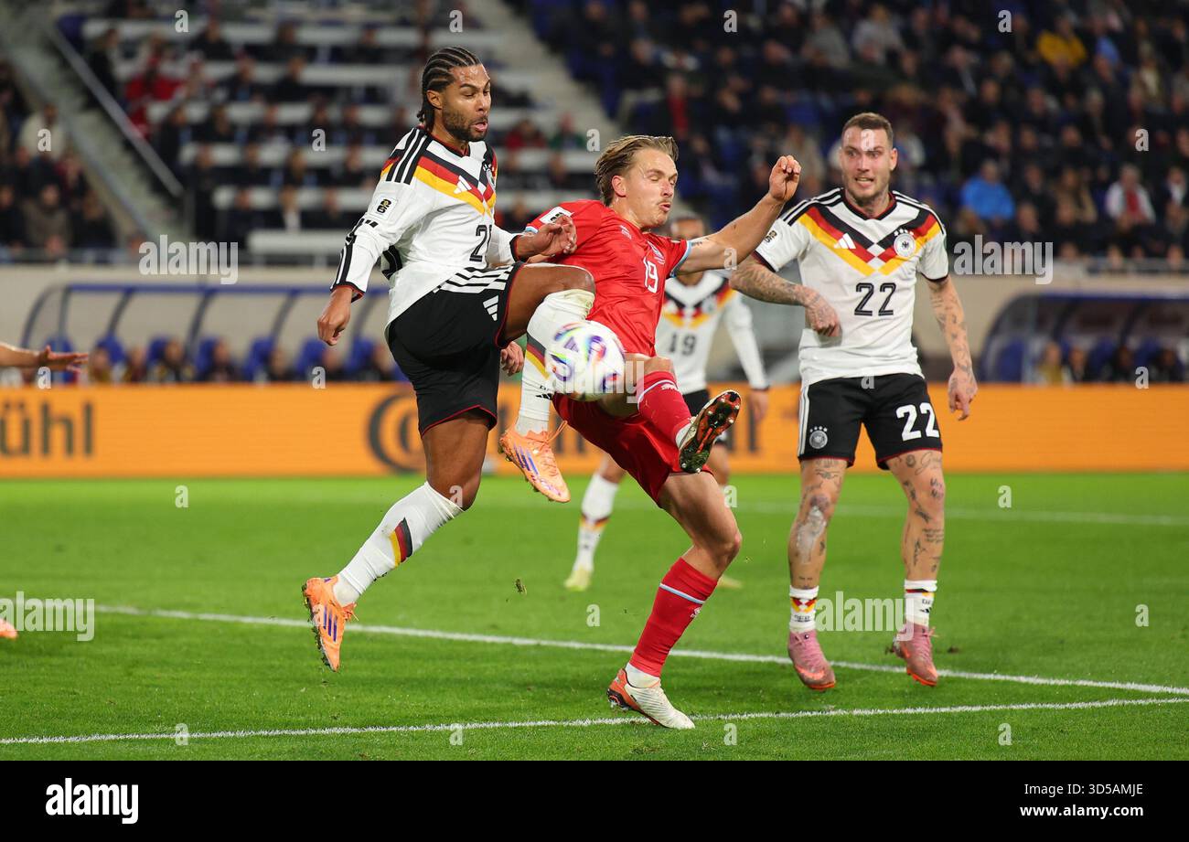 from left: Serge Gnabry (Germany), Mathias Olesen, David Raum ...