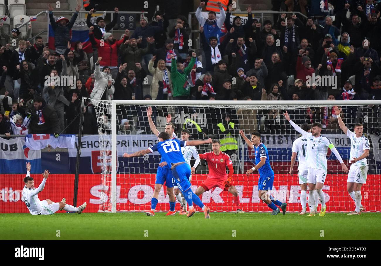 Slovakia's David Duris celebrates a goal that is ruled offside ...