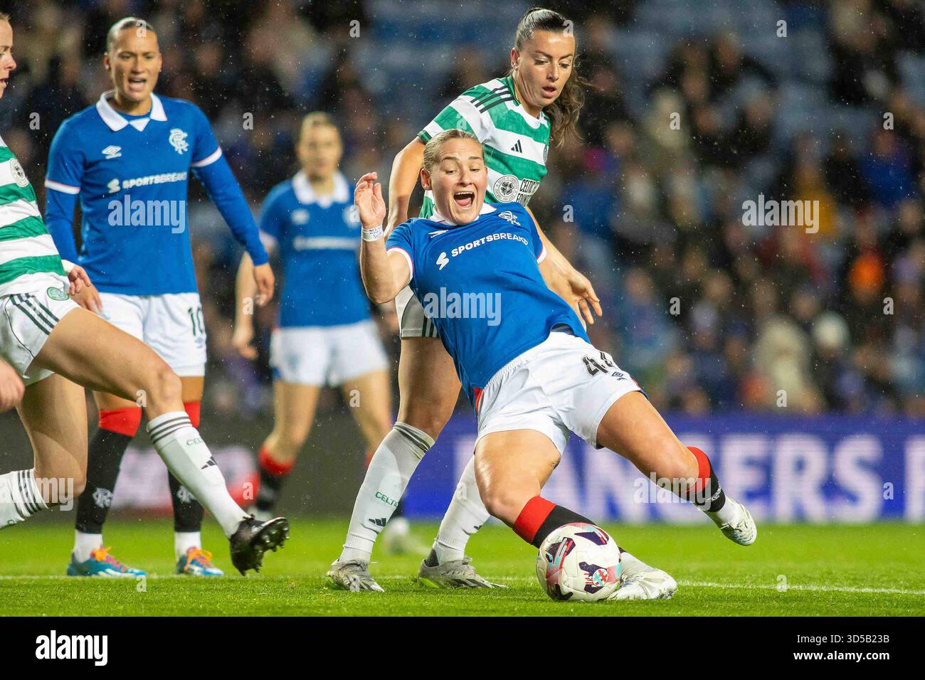 Govan, Scotland. 14 November 2025. Katie Wilkinson of Rangers FC gets ...
