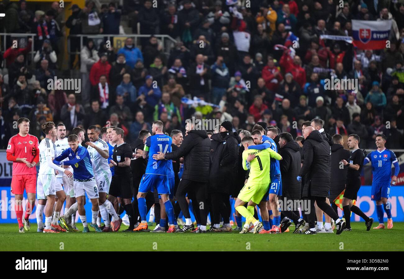 Tempers fray between Northern Ireland and Slovakia players during the ...