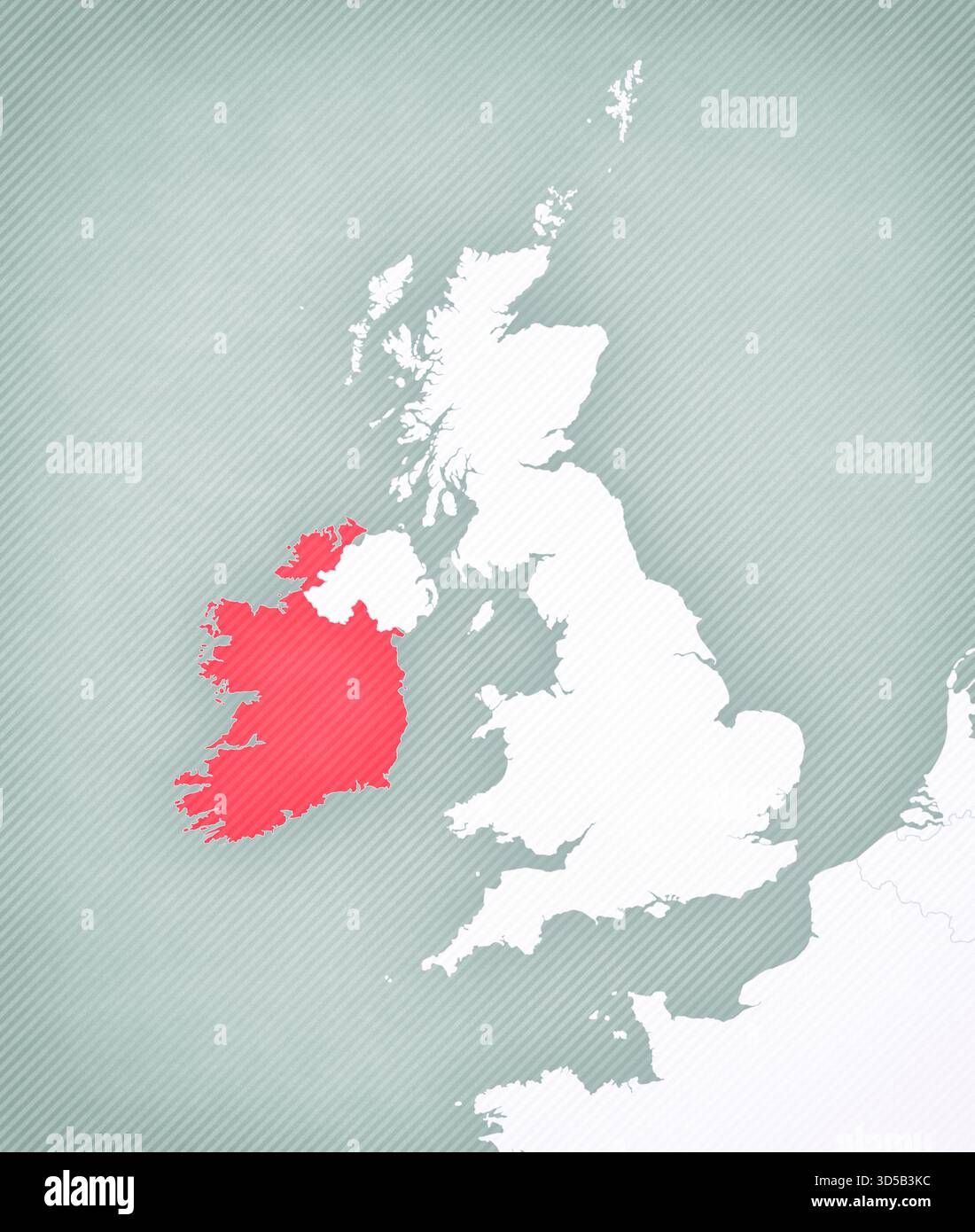 Ireland on the map of British Isles with softly striped vintage ...