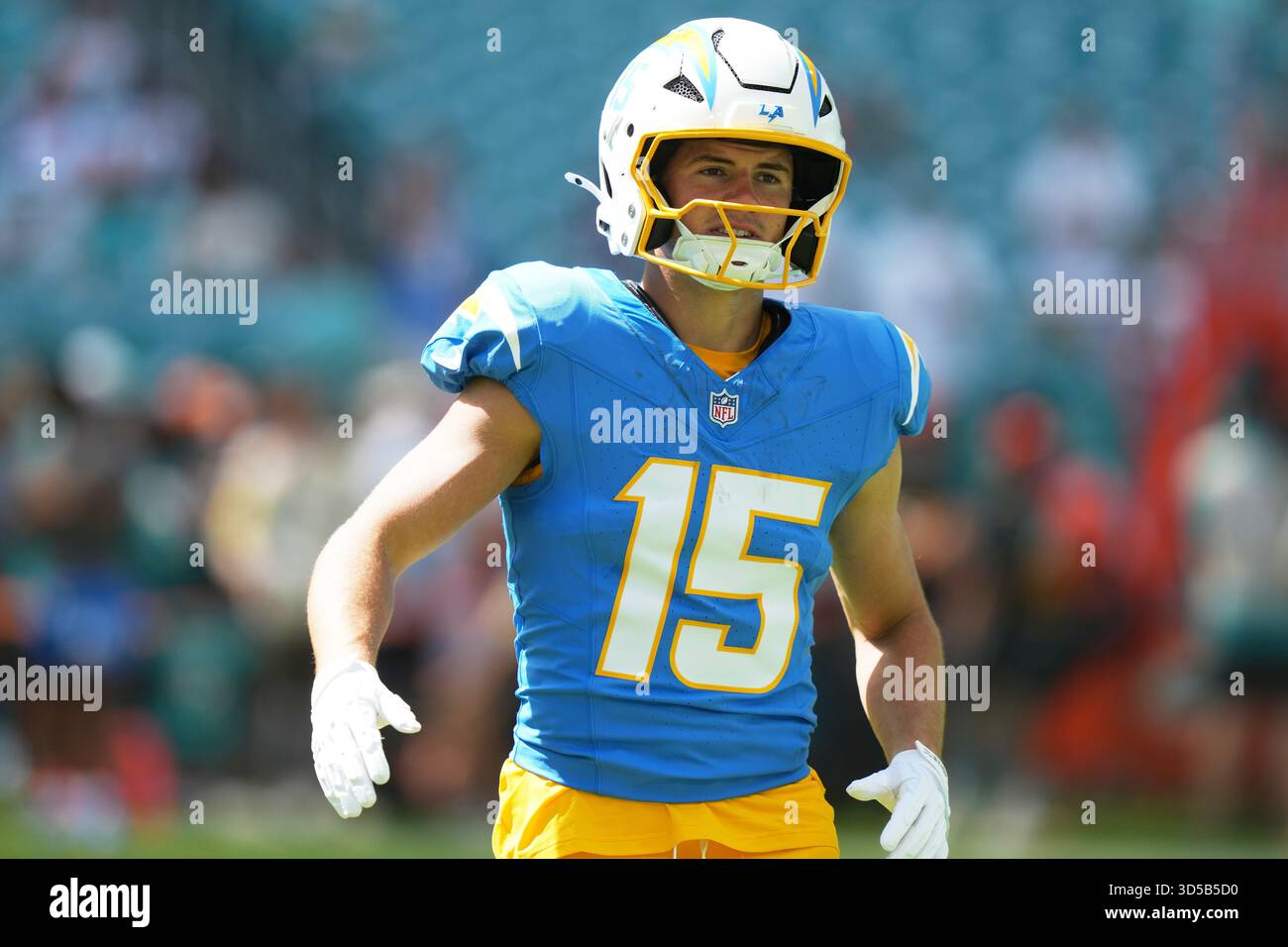 Los Angeles Chargers wide receiver Ladd McConkey (15) does drills ...