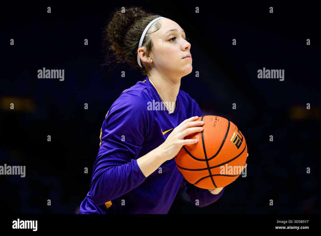 LSU guard Bella Hines (3) during pregame in a NCAA college basketball ...