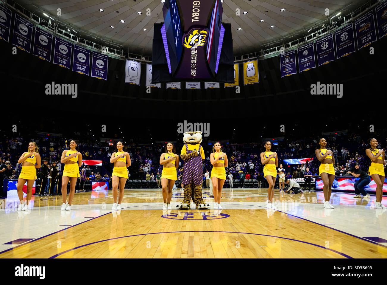Mike The Tiger and the Tiger Girls saluting to the U.S. National Anthem ...