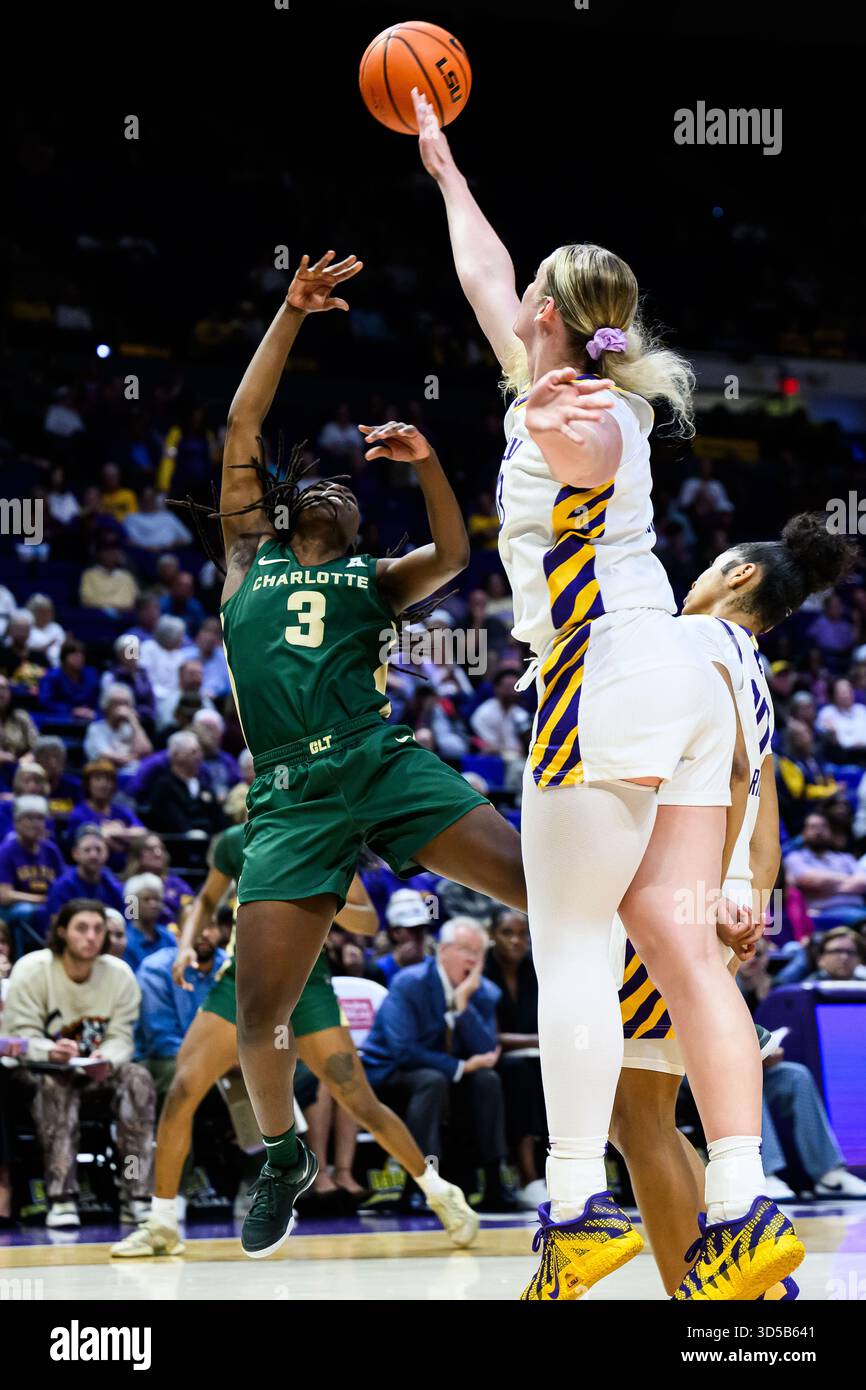 LSU forward Kate Koval (13) defends against Charlotte guard Tanajah ...